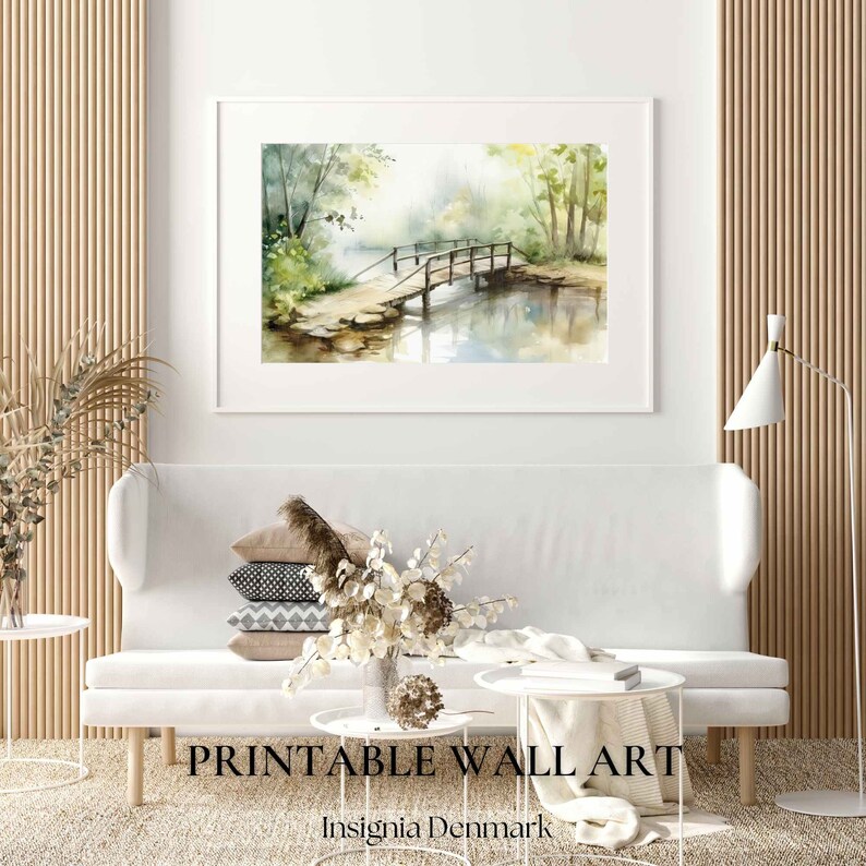Forest Bridge Watercolor | Printable Art Poster | Wooden Bridge Over ...