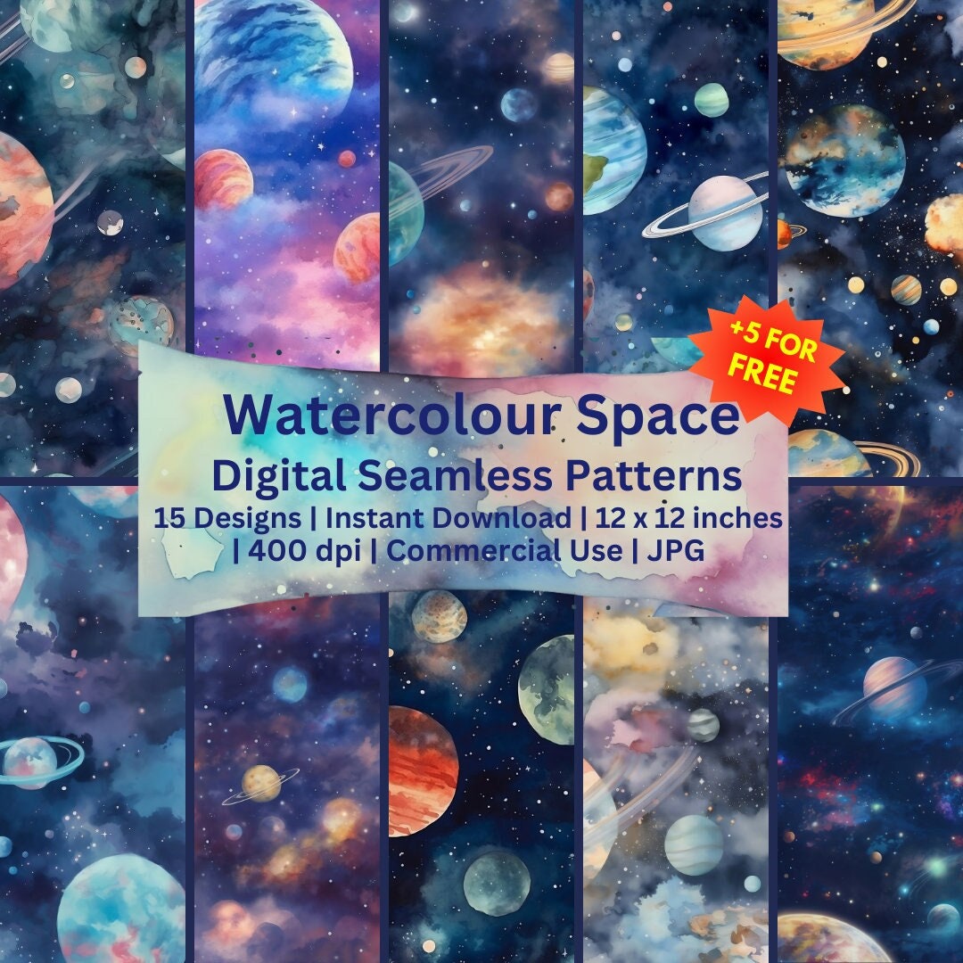 Realistic Watercolour Space Digital Seamless Patterns - 15 Designs ...