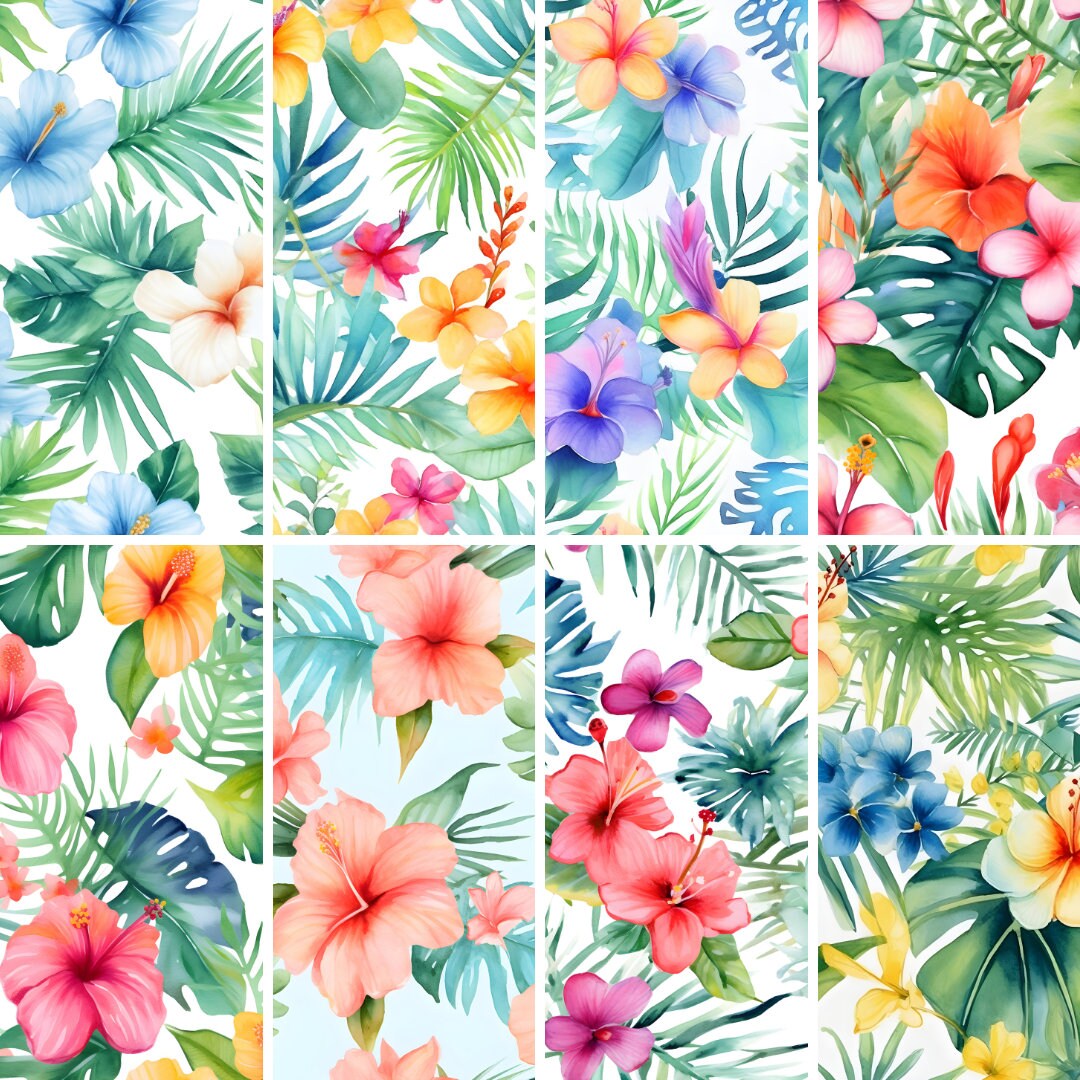 Tropical Flower Digital Seamless Patterns – 15 Designs – 12x12in ...