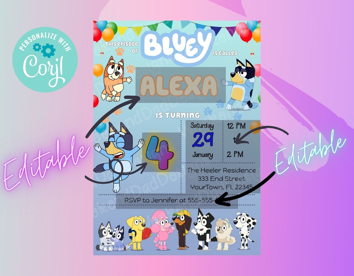 Bluey Birthday Invitation, Bluey Party Invitation, Instant Download ...