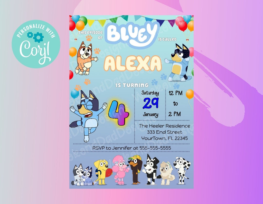 Bluey Birthday Invitation, Bluey Party Invitation, Instant Download ...