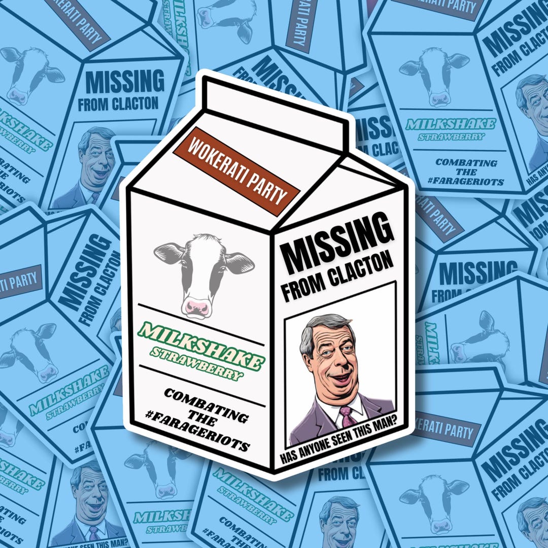 Nigel Farage Riots Missing From Claction, 6.3x9 Cm Vinyl Sticker, No ...