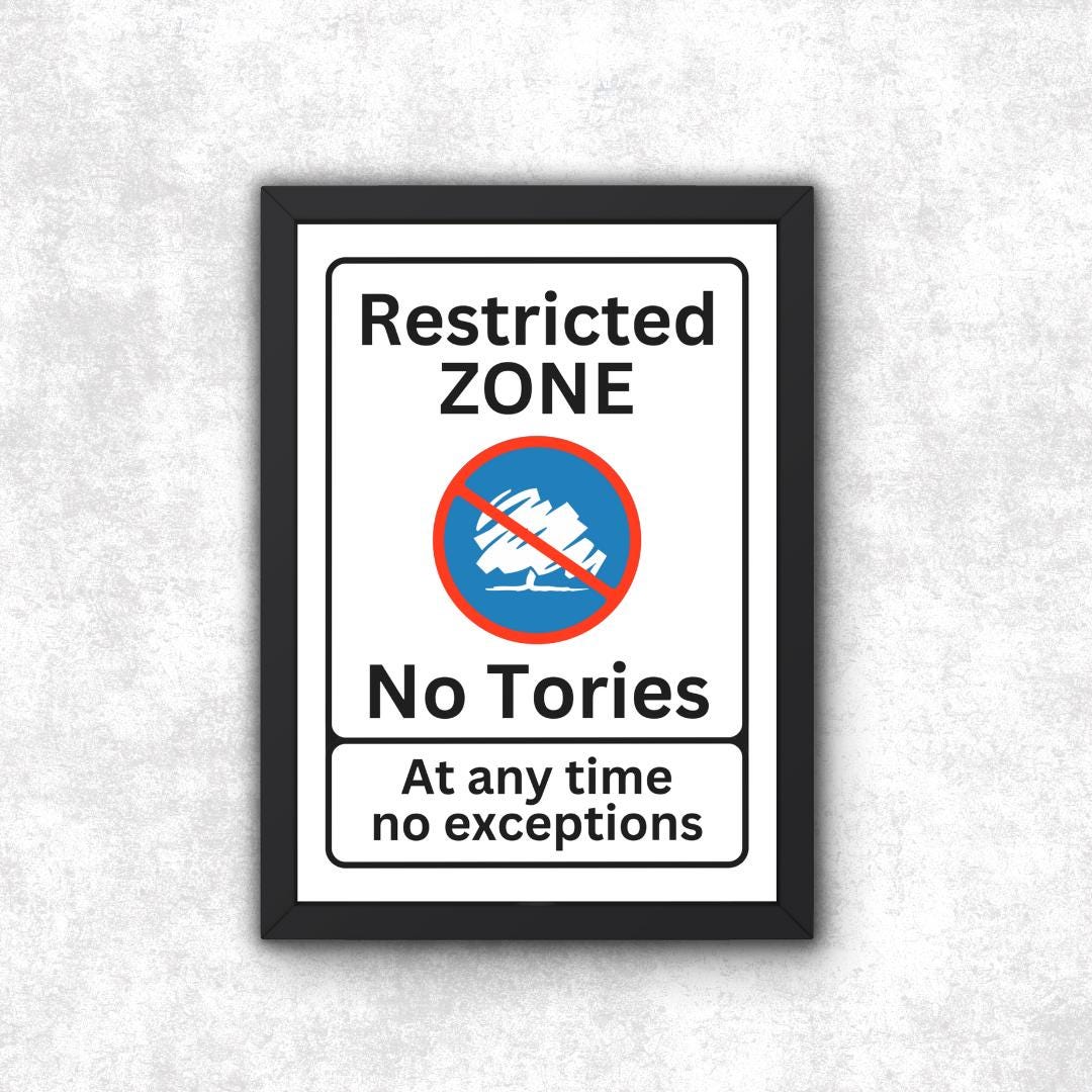 Restricted Zone No Tories Unframed Poster Print, Woke Left Merch Wall ...