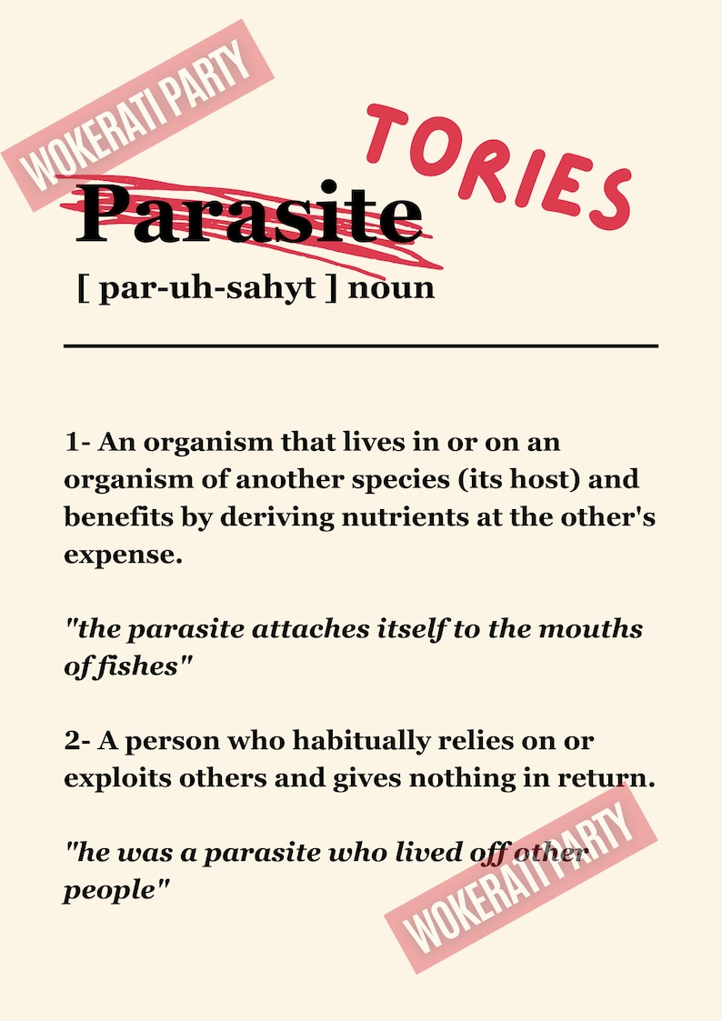 Parasite Tories Dictionary Definition, A5 A4 A3 Unframed Poster Print ...