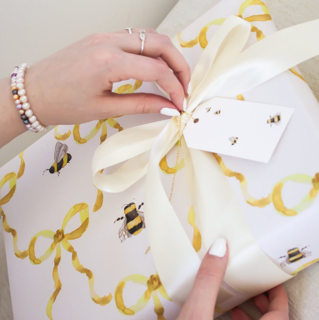 Bees & Bows Wrapping Paper Sheets, Cute Novelty Gift Wrap, Birthday ...