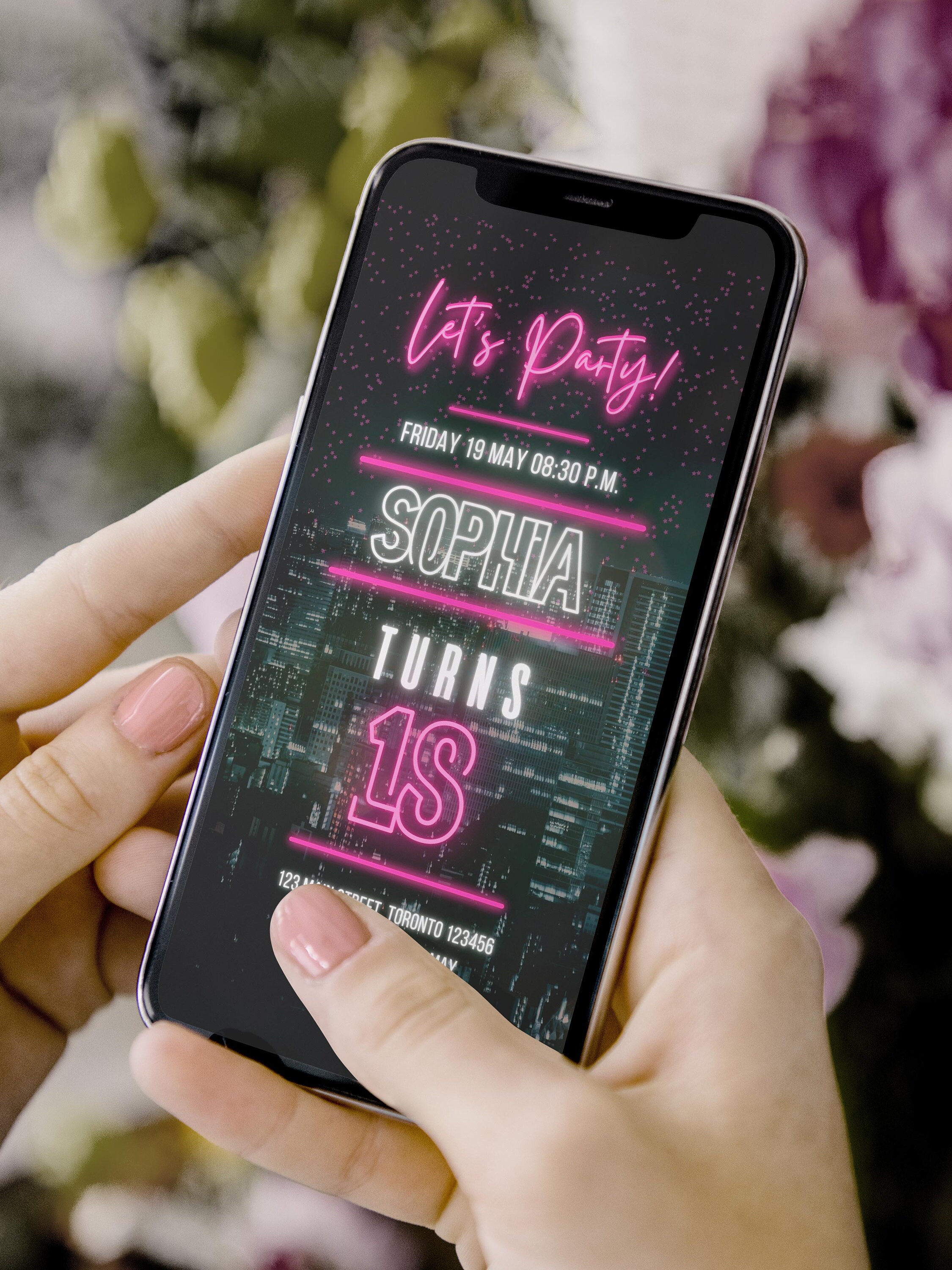 Neon Pink Birthday Invite Template Digital Download Electronic Birthday ...