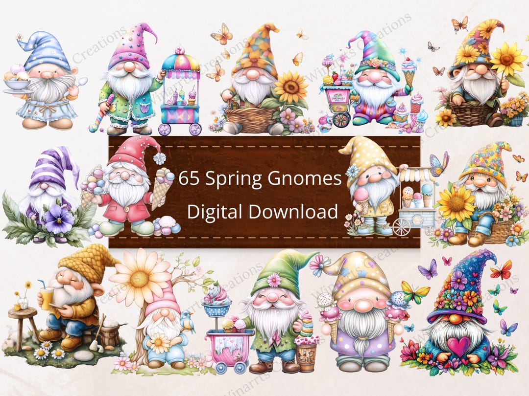 65 Spring Gnomes Clipart Digital Download PNG Watercolor Gnomes ...
