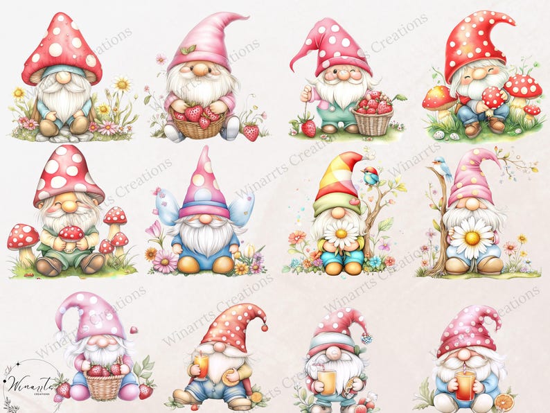 65 Spring Gnomes Clipart Digital Download PNG Watercolor Gnomes ...