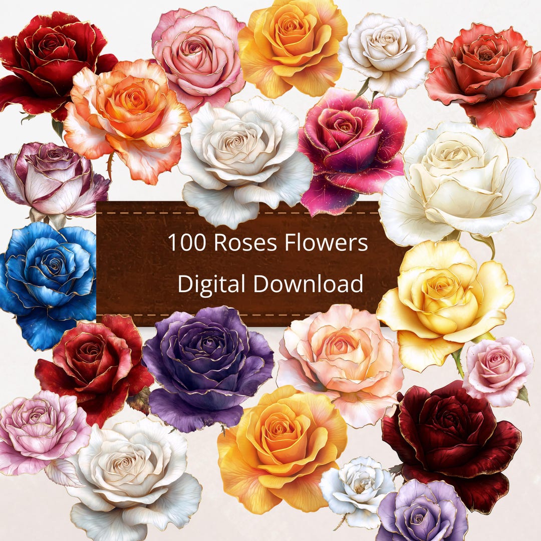 100 Roses Clipart Bundle Digital Download PNG Printable High Quality ...