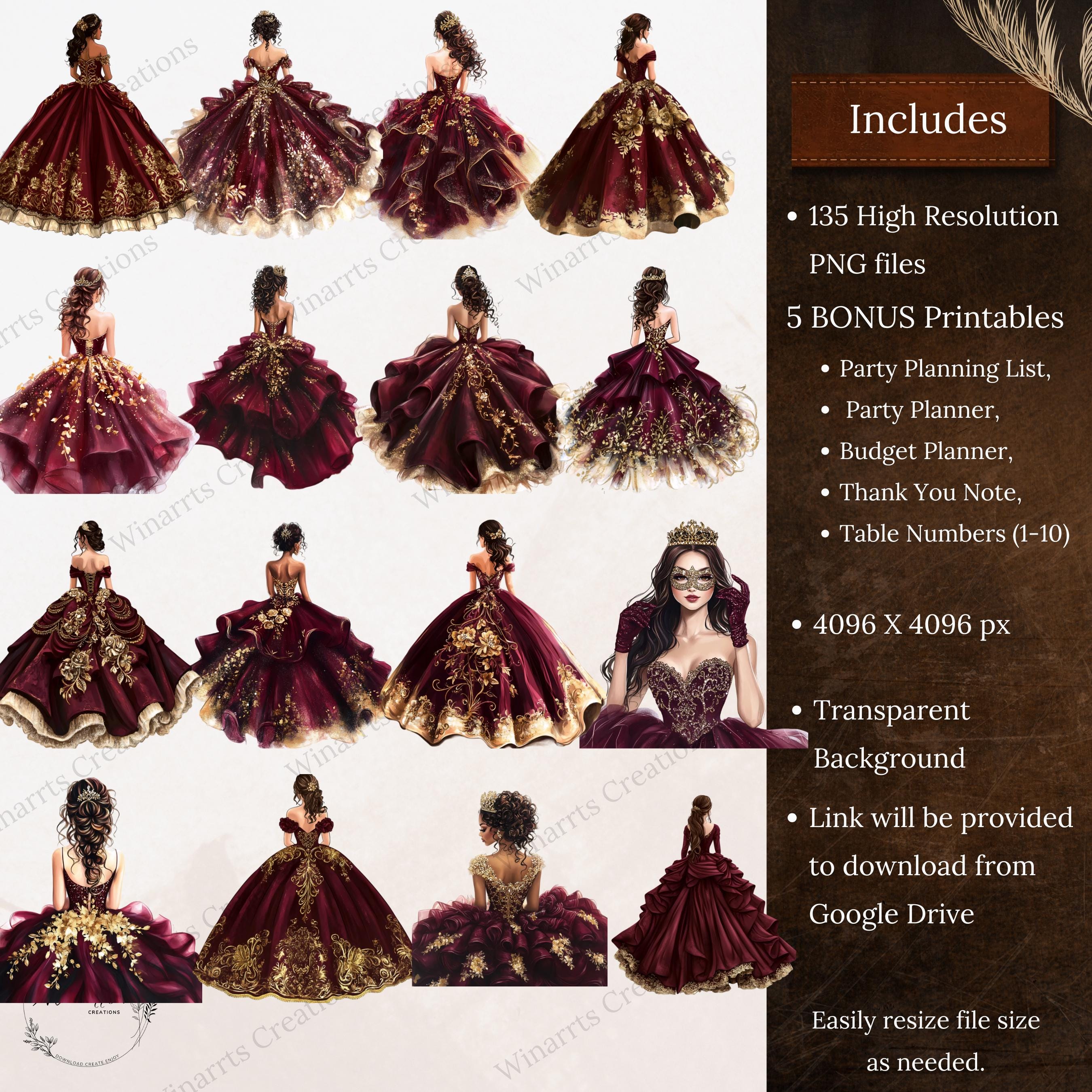 135 Burgundy Quinceanera Flowers Alphabets Clipart Digital Download PNG ...