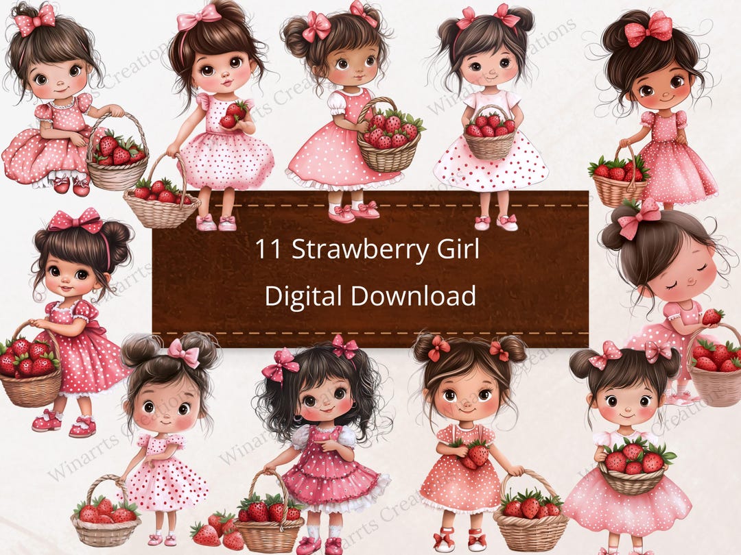 11 Cute Girl With Strawberry Basket PNG Clipart Summer Graphics Digital ...