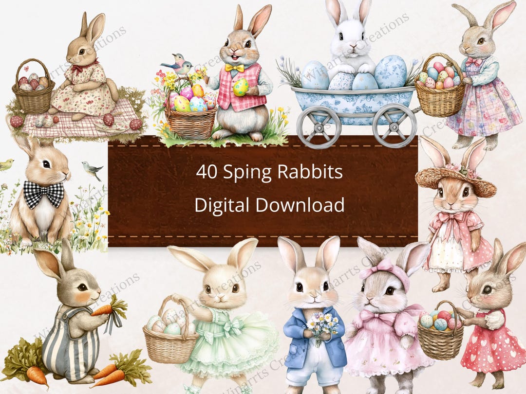 40 Spring Bunny Rabbit Clipart Digital Download PNG Printable High ...