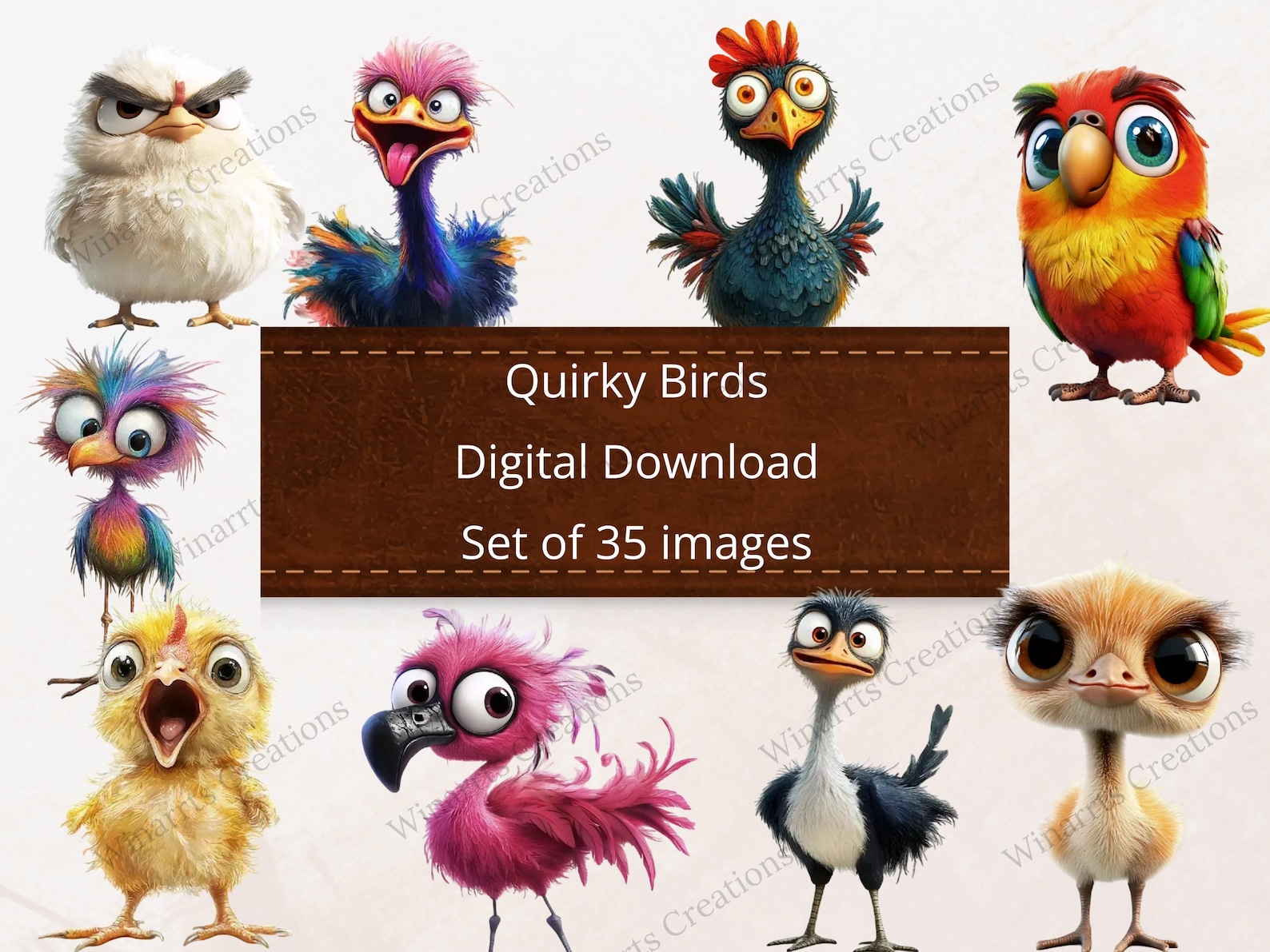 35 Funny Birds Quirky Birds Clipart Digital Download PNG Printable High ...