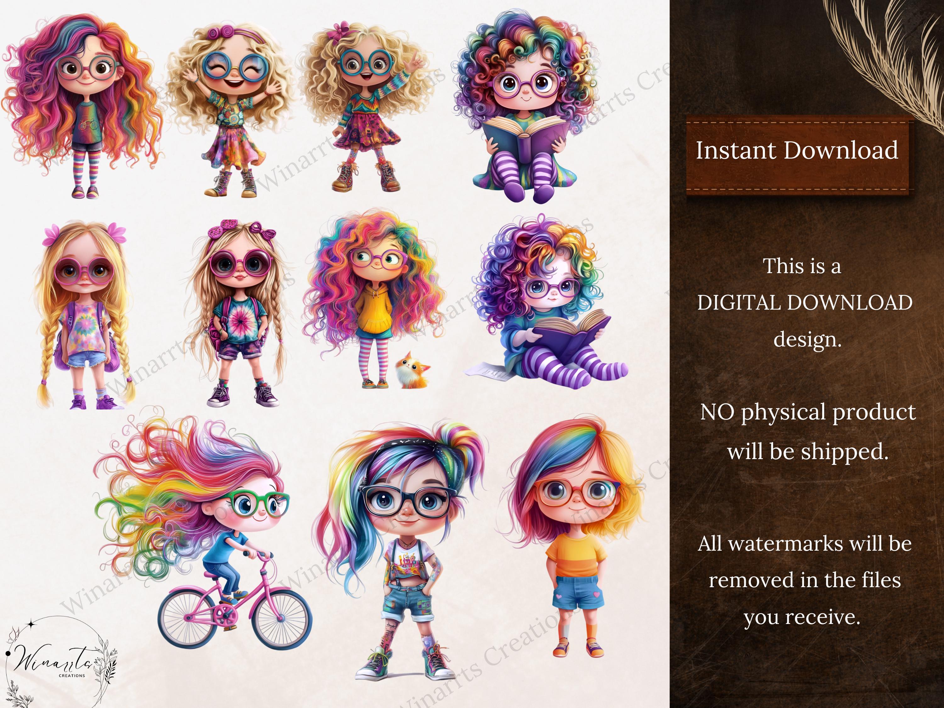 50 Quirky Girls Clipart Unique Girl Graphics Digital Download ...