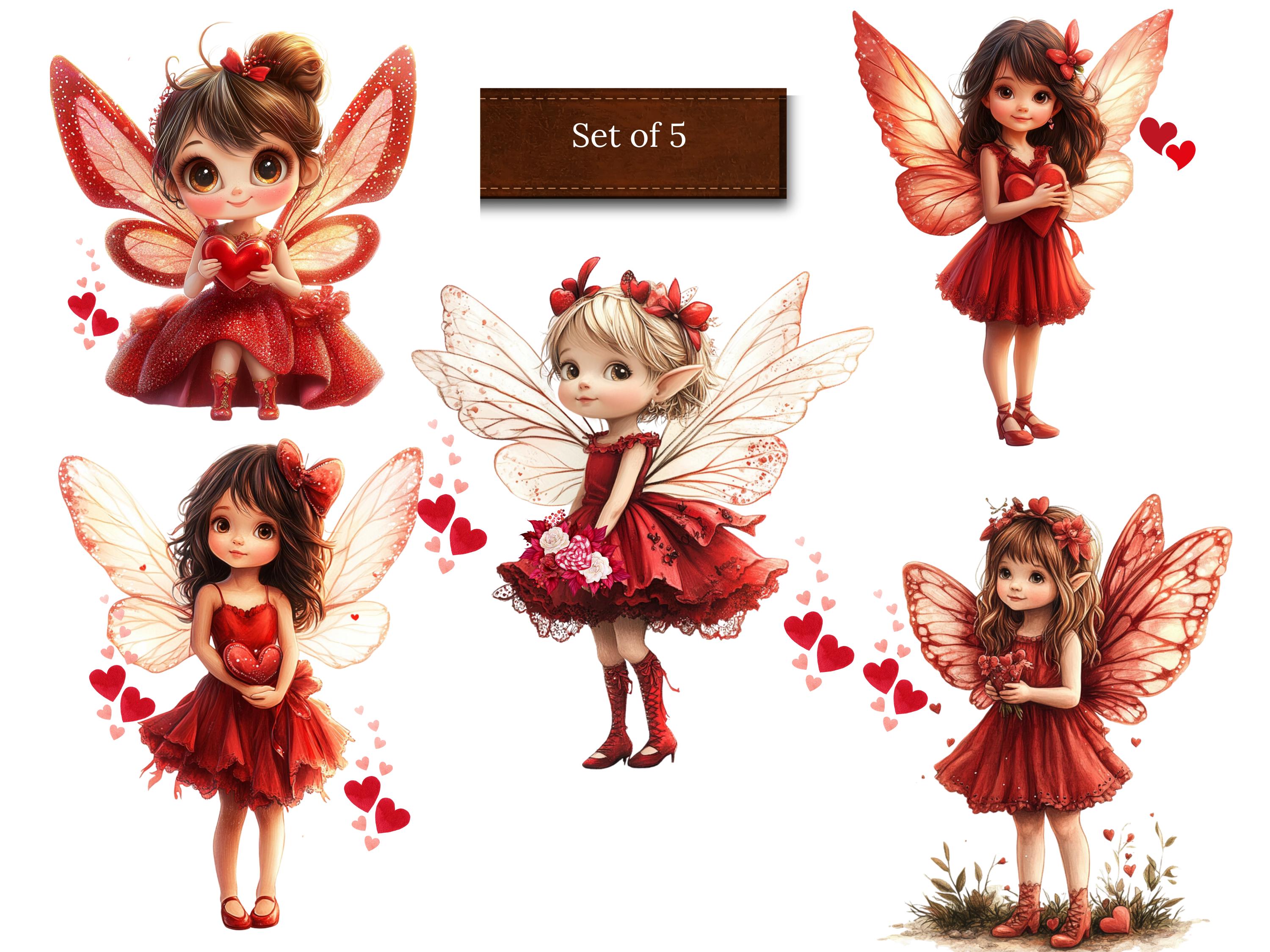 5 Cute Valentine Fairy Clipart Digital PNG Valentine's Day DIY Projects ...