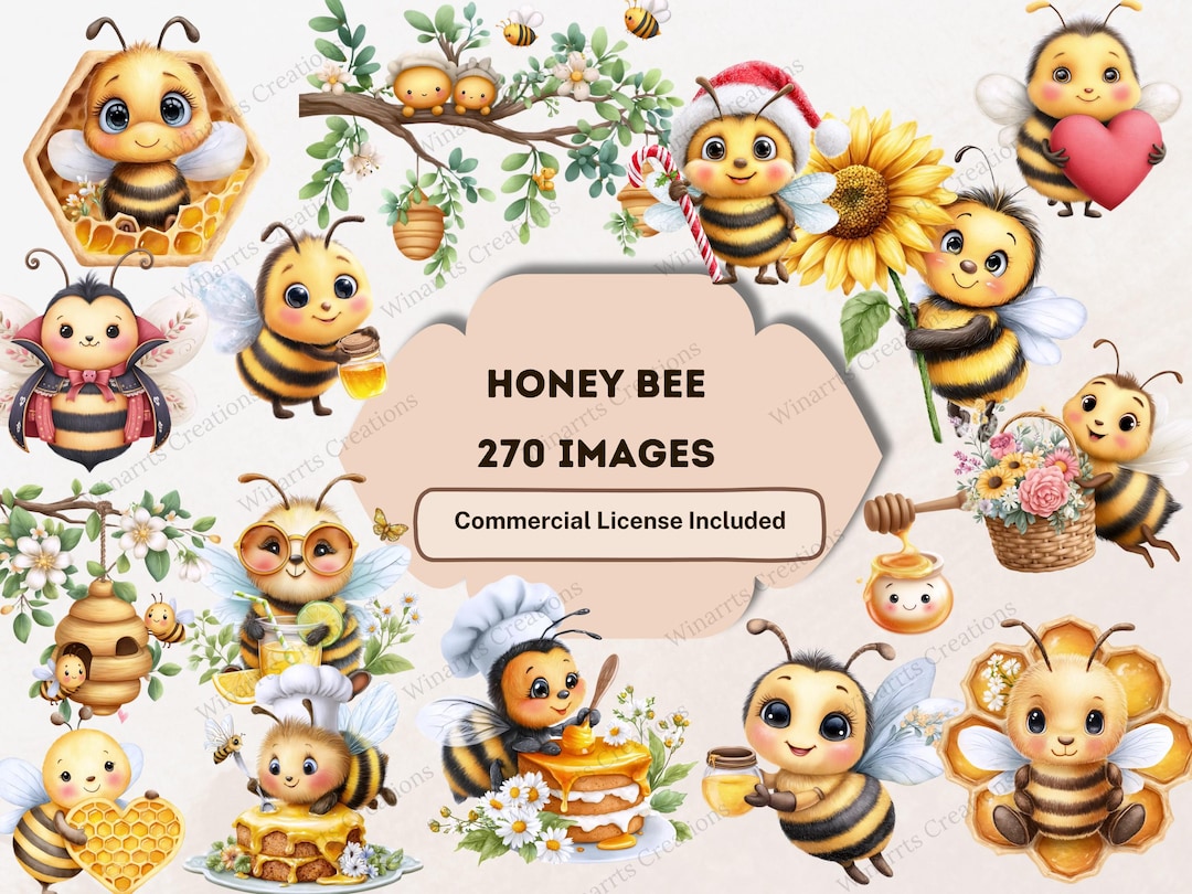 Watercolor Honey Bee Clipart 270 PNG Clipart Digital Download PNG ...