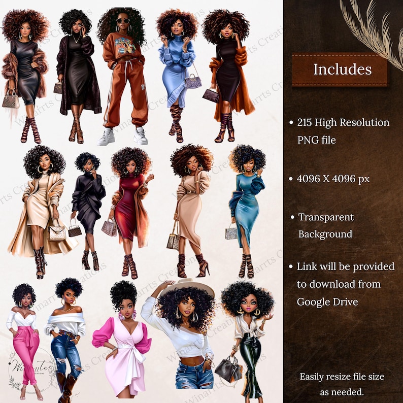 215 Black Girl Clipart Bundle Afro Women Mega Bundle Clipart Digital ...