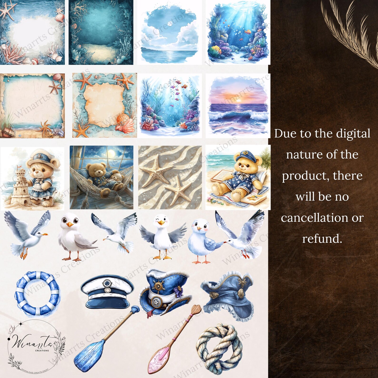 800 Nautical Clipart Bundle Watercolor Bear Nautical Clipart Digital ...