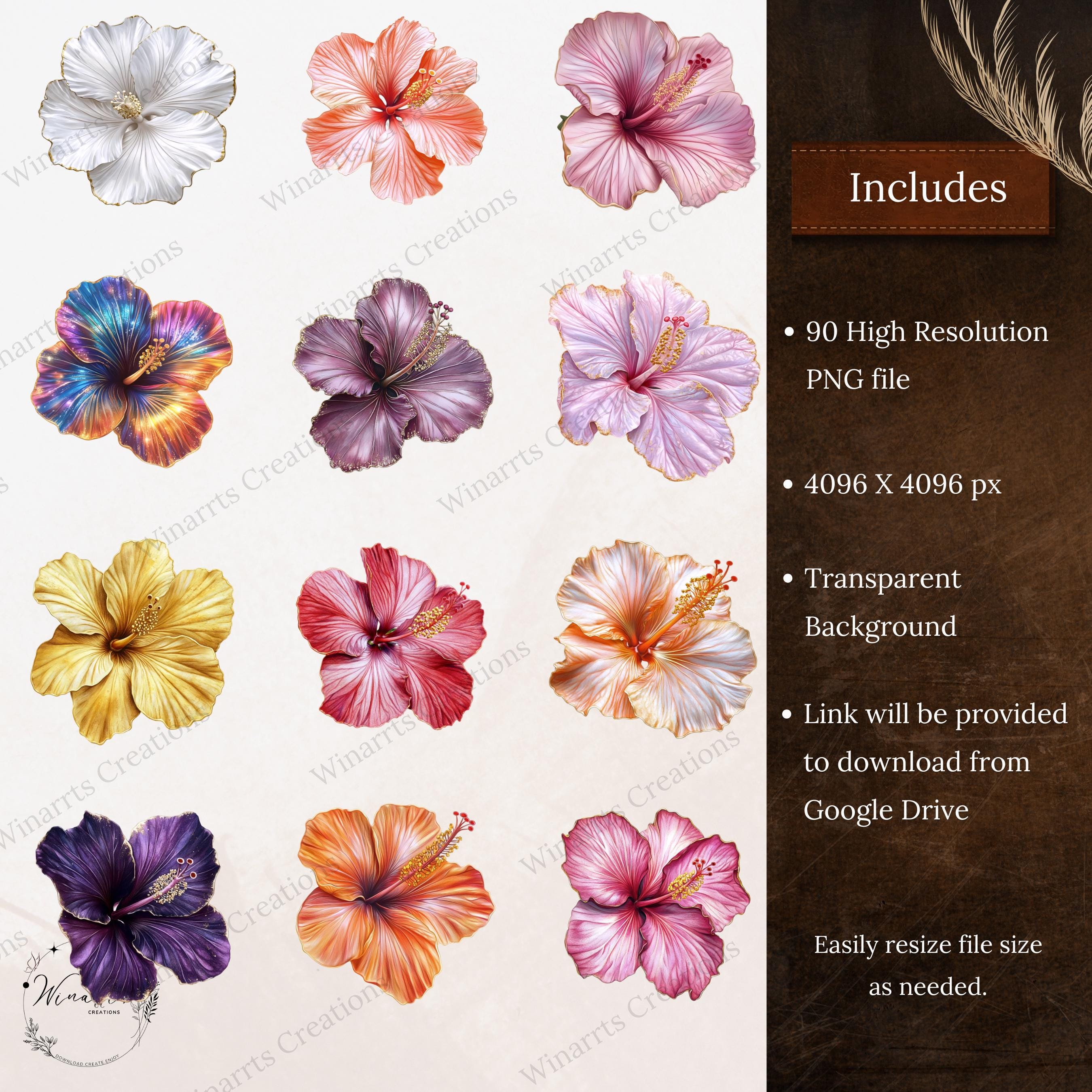 90 Hibiscus Flowers Clipart Bundle Digital Download PNG Printable High ...
