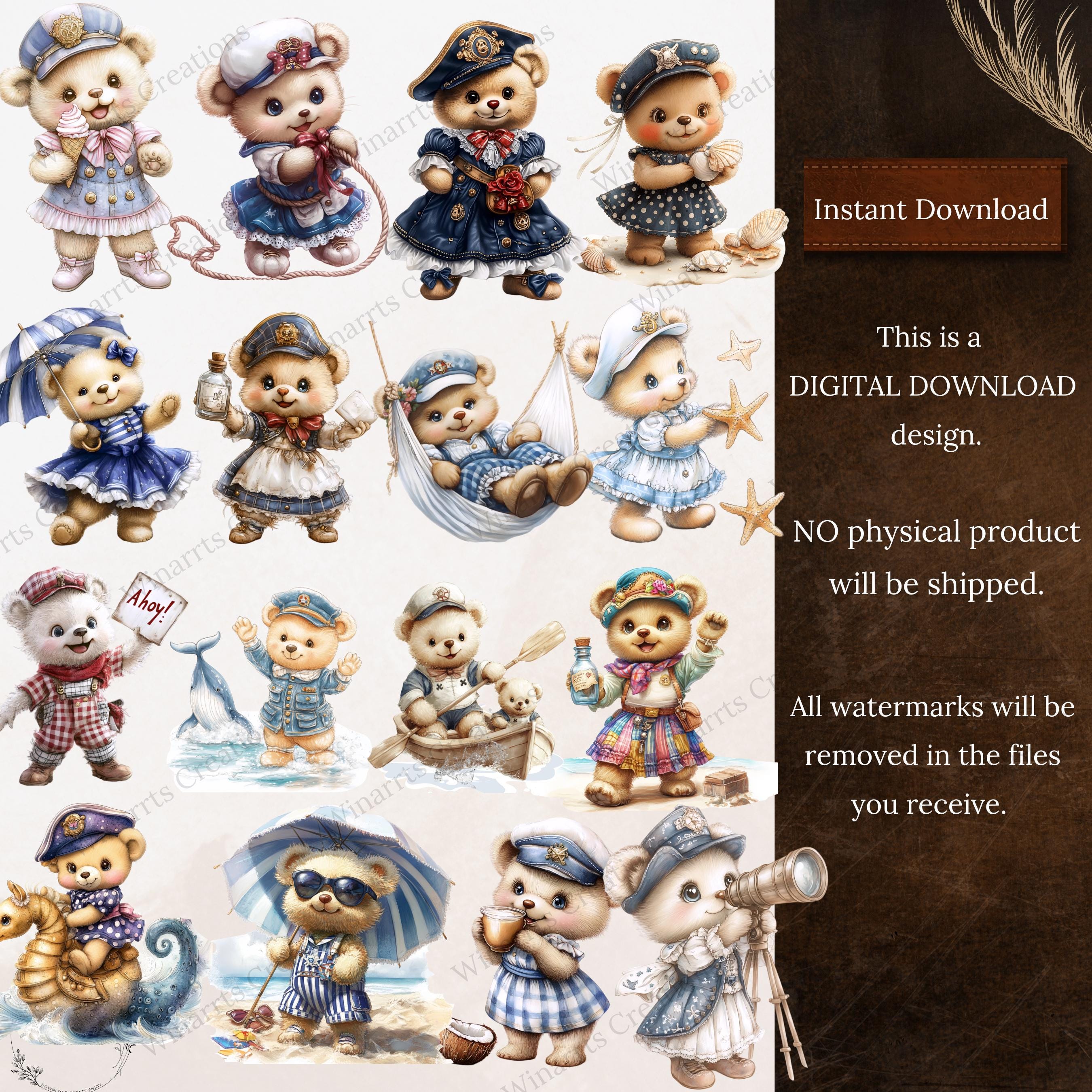 800 Nautical Clipart Bundle Watercolor Bear Nautical Clipart Digital ...
