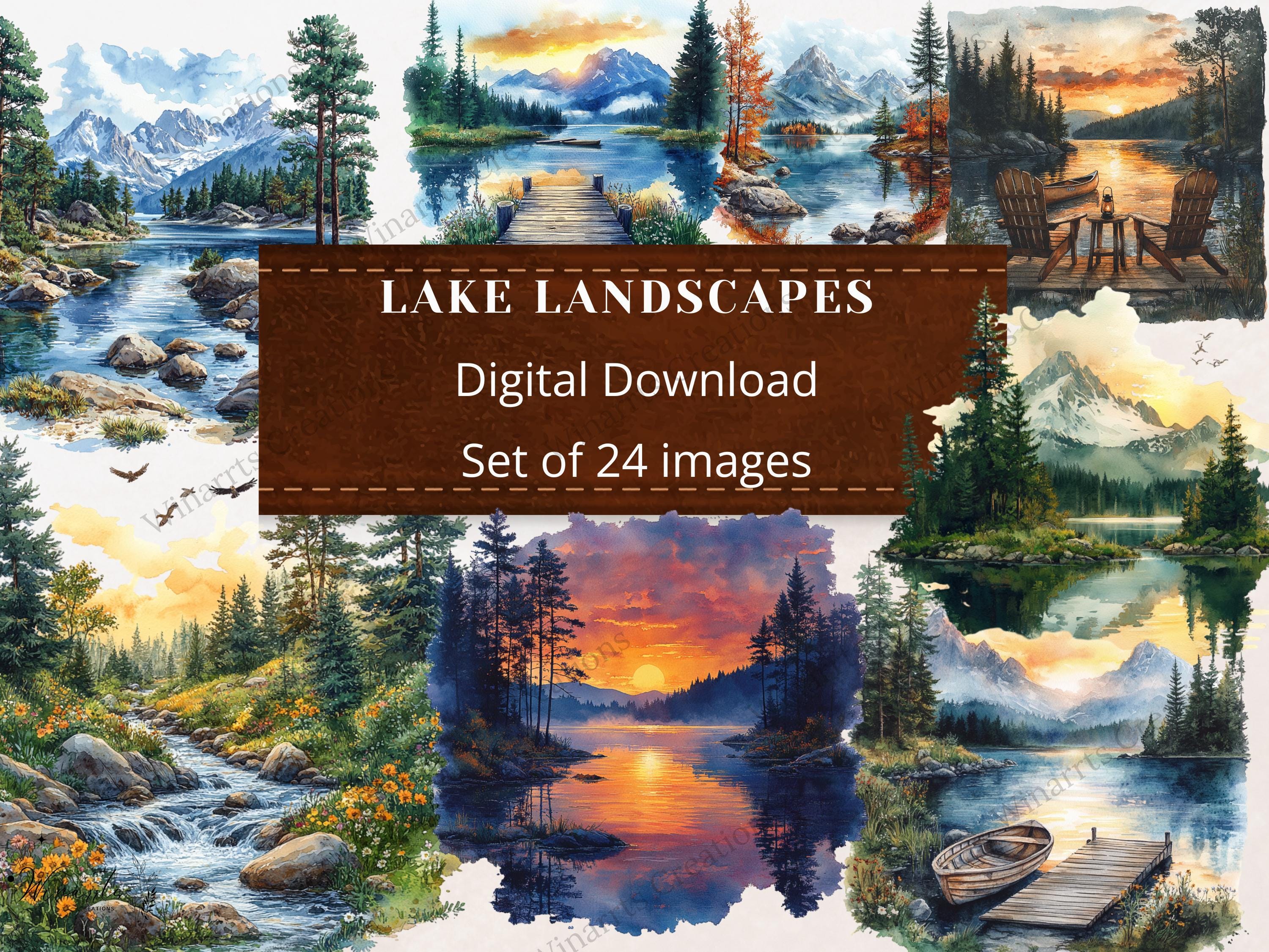 24 Lake Landscape Clipart Digital Download PNG Printable High ...