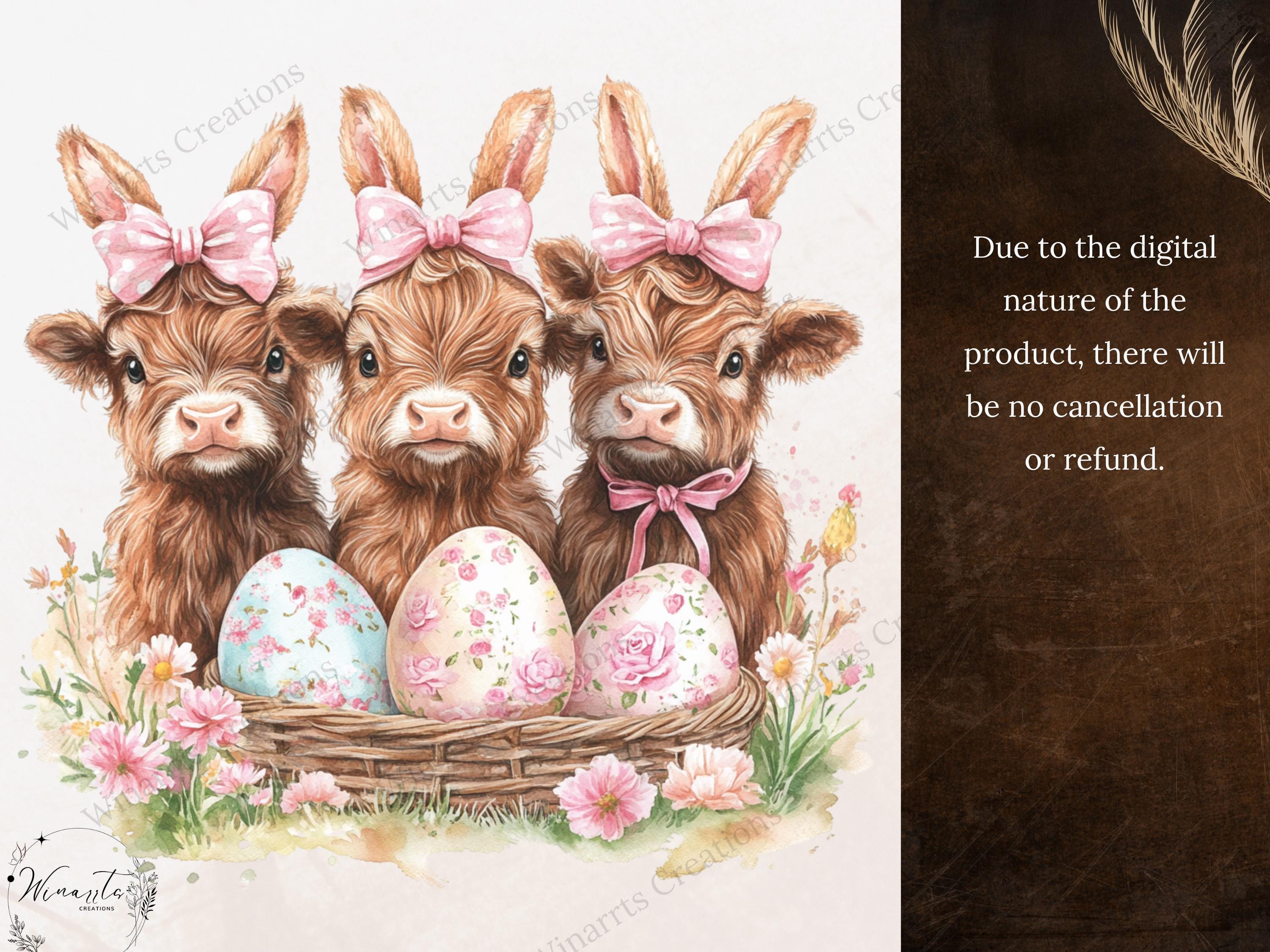 Cute Highland Cow Easter Day Clipart Digital Download PNG Printable ...