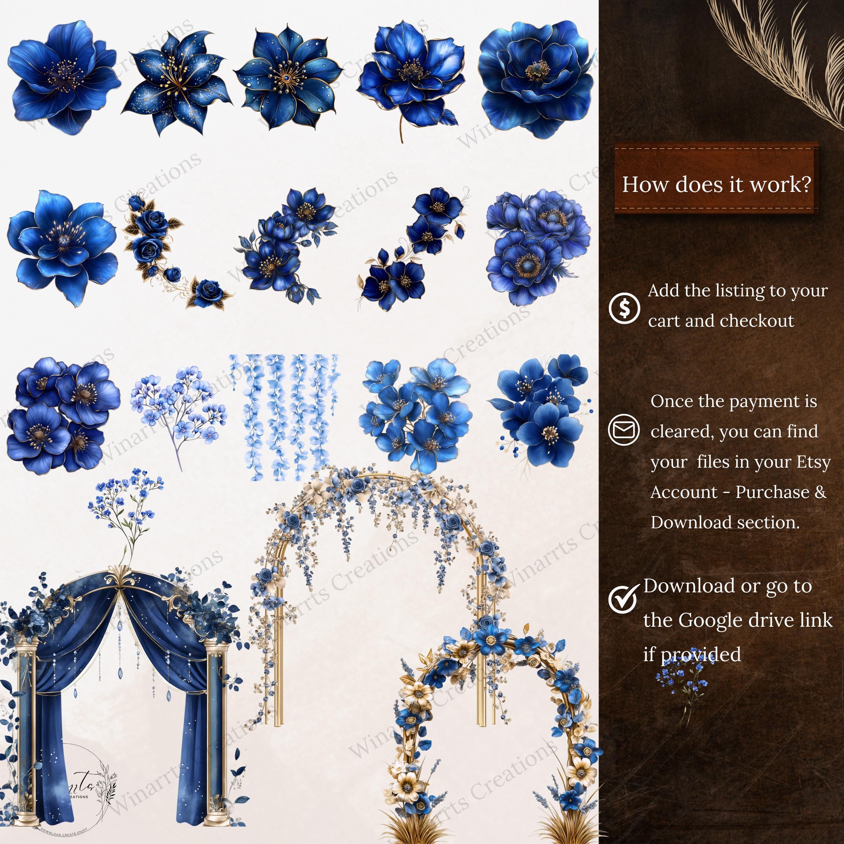130 Royal Blue Quinceanera Flowers Alphabets Clipart Digital Download ...