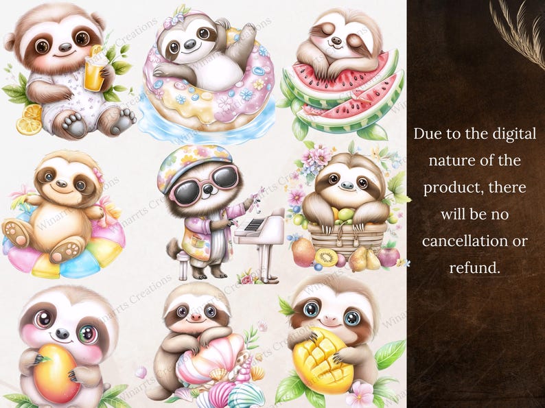 Cute Sloth Clipart Bundle 105 Clipart Digital Download PNG Printable ...