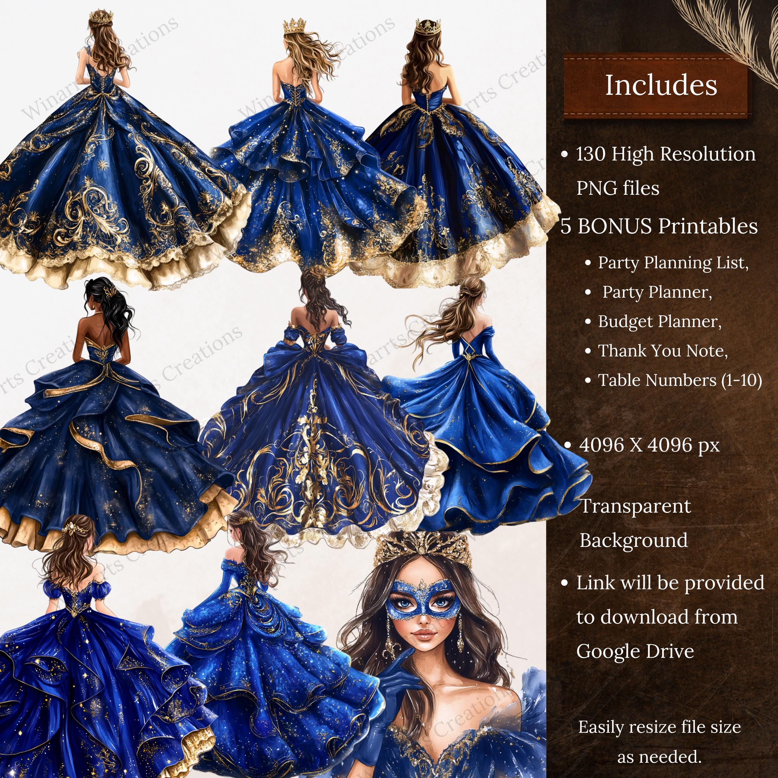 130 Royal Blue Quinceanera Flowers Alphabets Clipart Digital Download ...