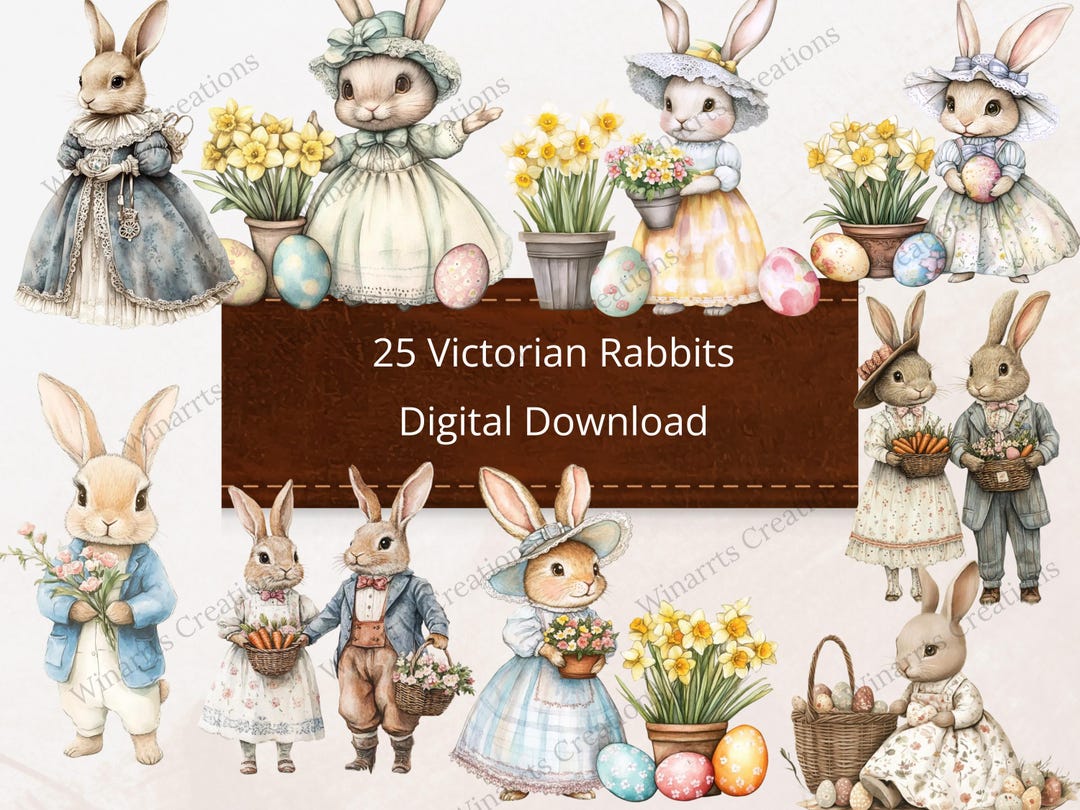 25 Victorian Bunny Rabbit Clipart Digital Download PNG Printable High ...