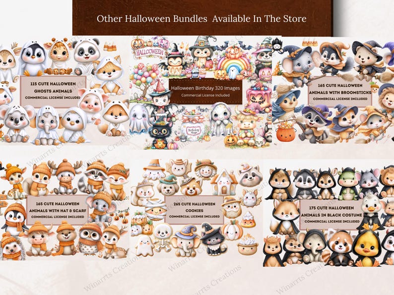 Halloween Cute Animals Clipart Animals in Black Costume and Horns ...