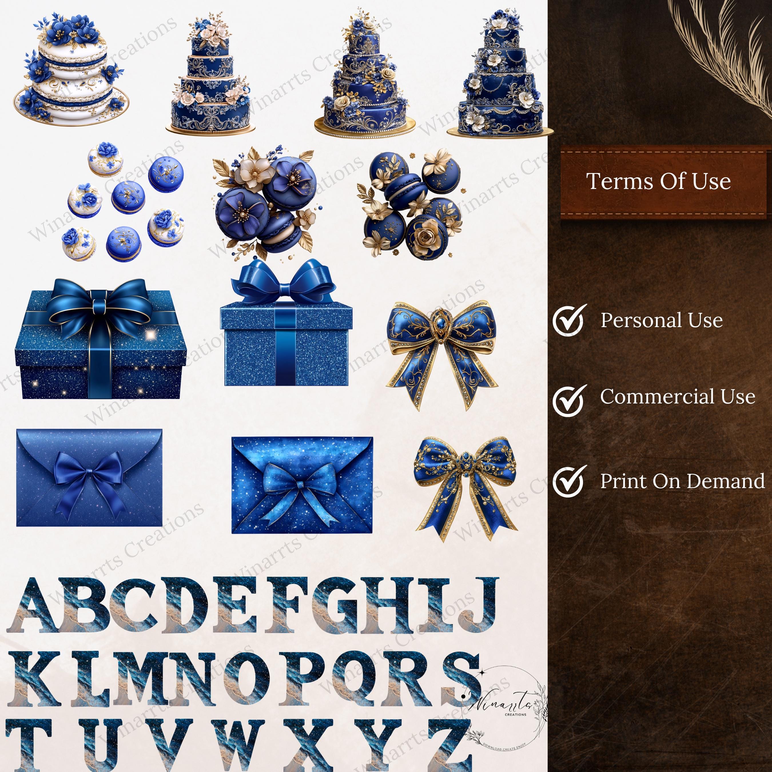130 Royal Blue Quinceanera Flowers Alphabets Clipart Digital Download ...