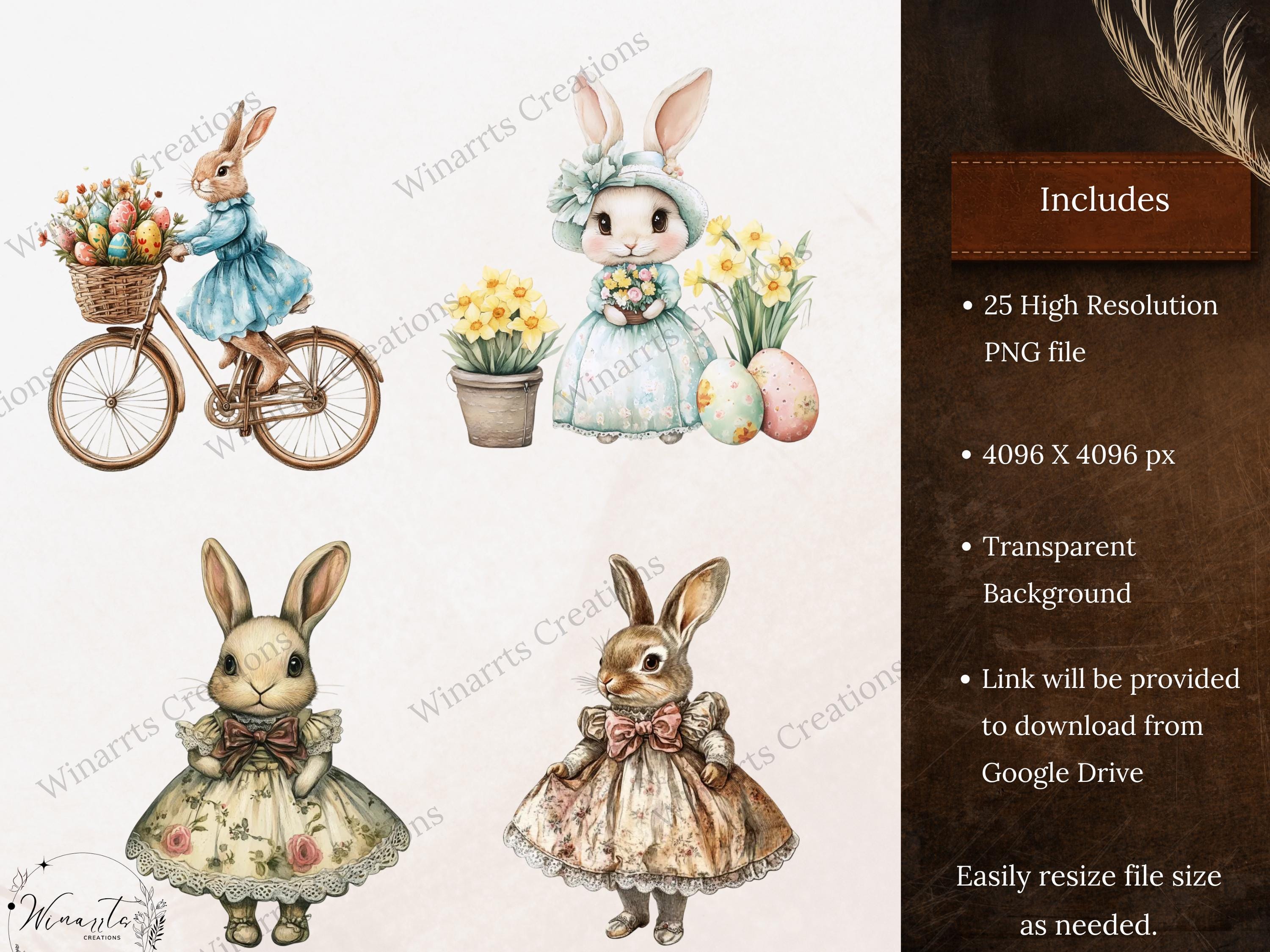 25 Victorian Bunny Rabbit Clipart Digital Download PNG Printable High ...