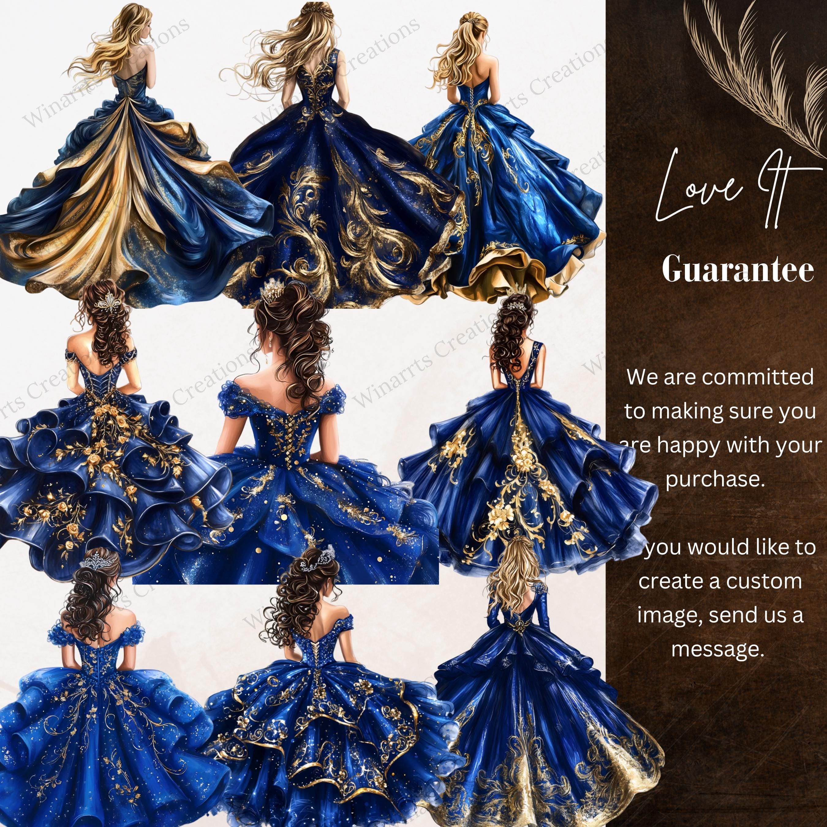 130 Royal Blue Quinceanera Flowers Alphabets Clipart Digital Download ...