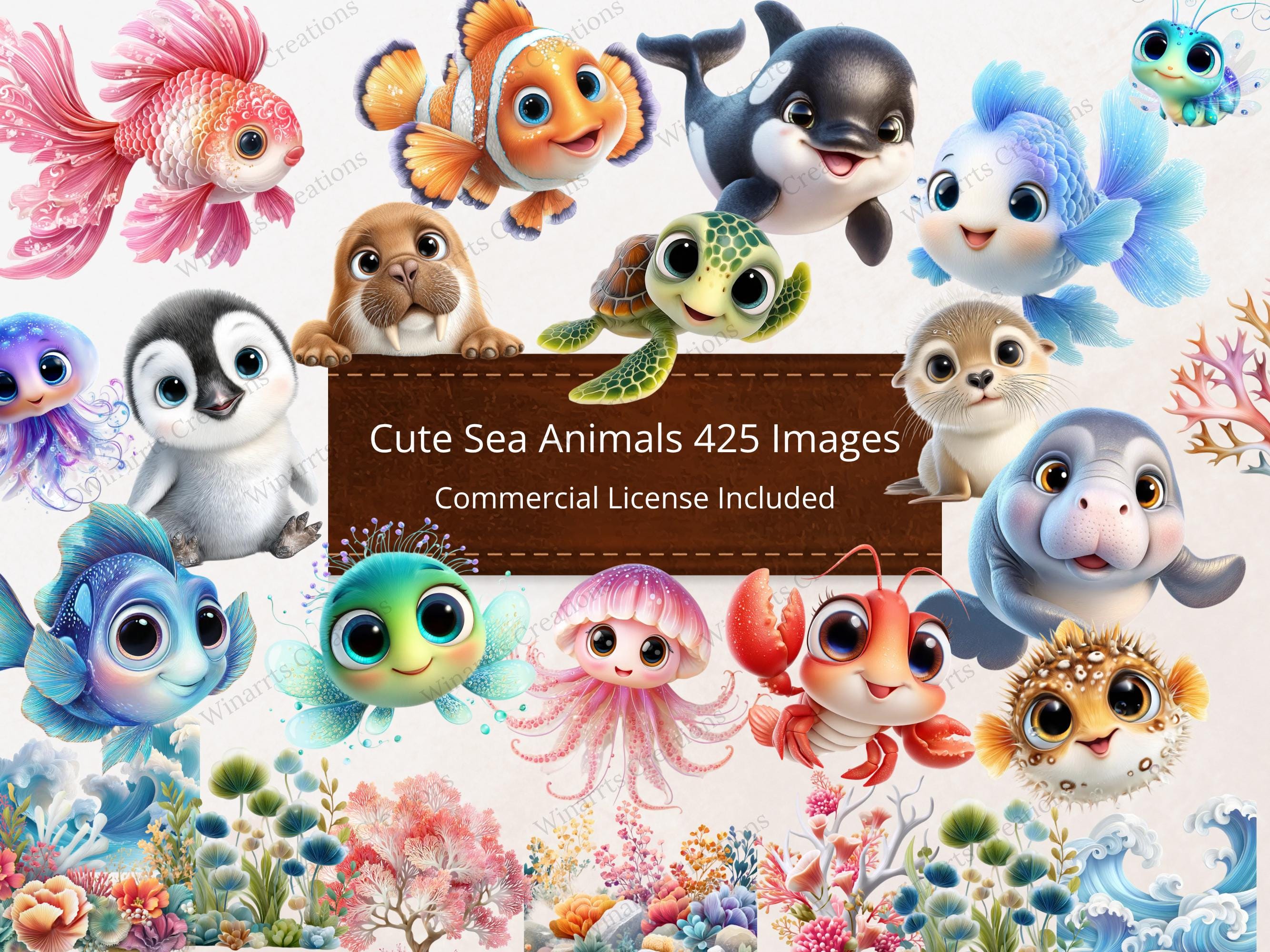 Cute Sea Animals Clipart Download 425 PNG Printable High Quality ...