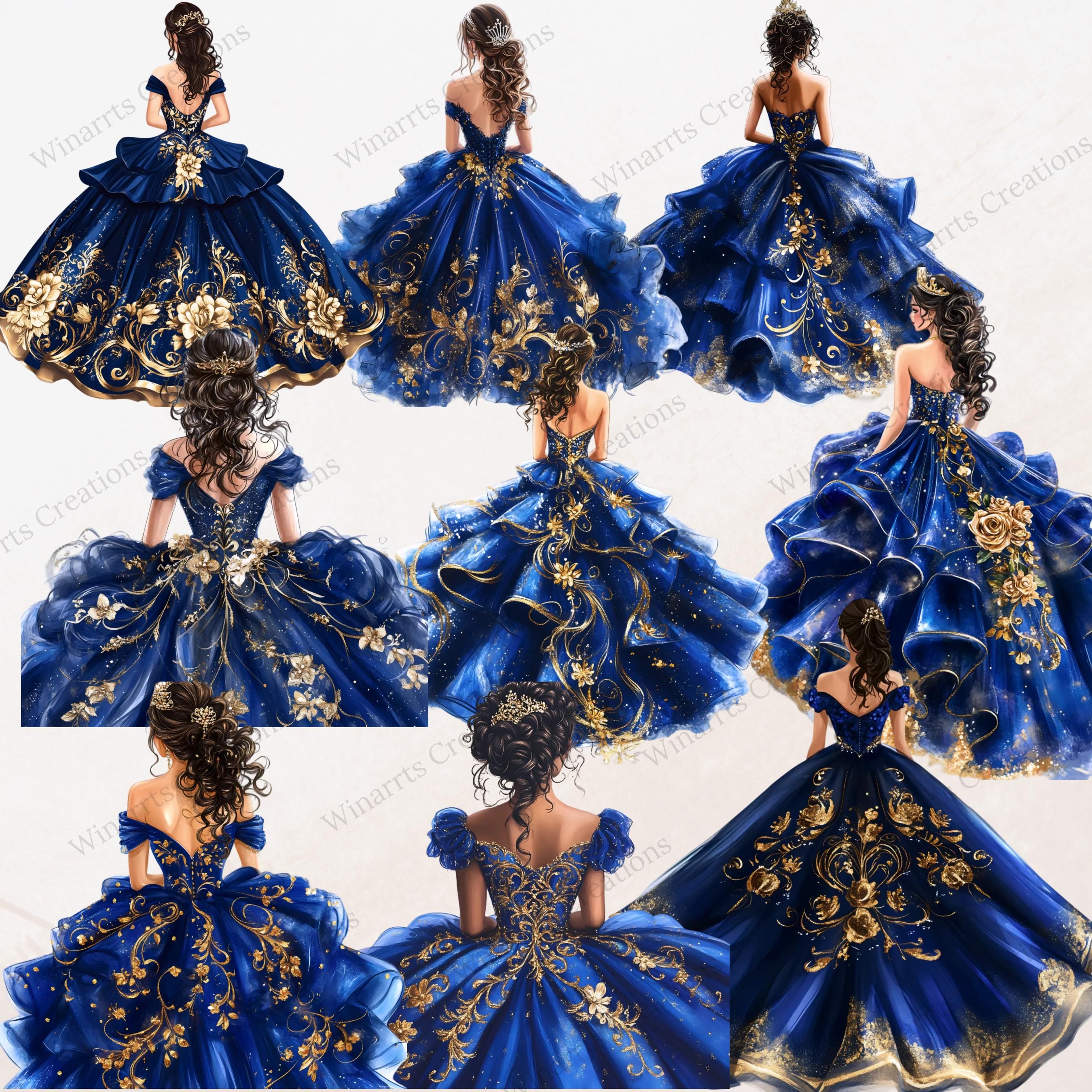 130 Royal Blue Quinceanera Flowers Alphabets Clipart Digital Download ...