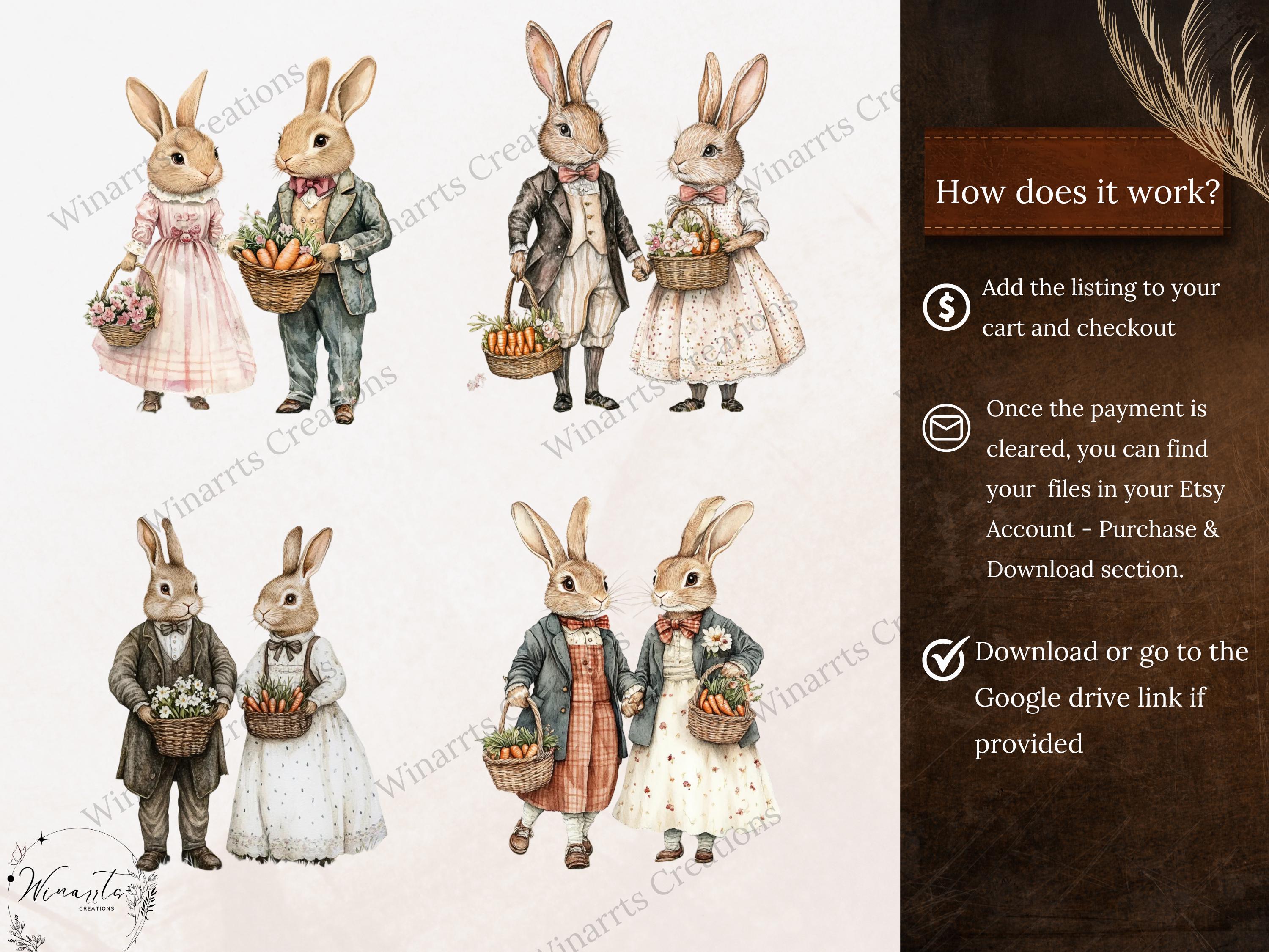 25 Victorian Bunny Rabbit Clipart Digital Download PNG Printable High ...