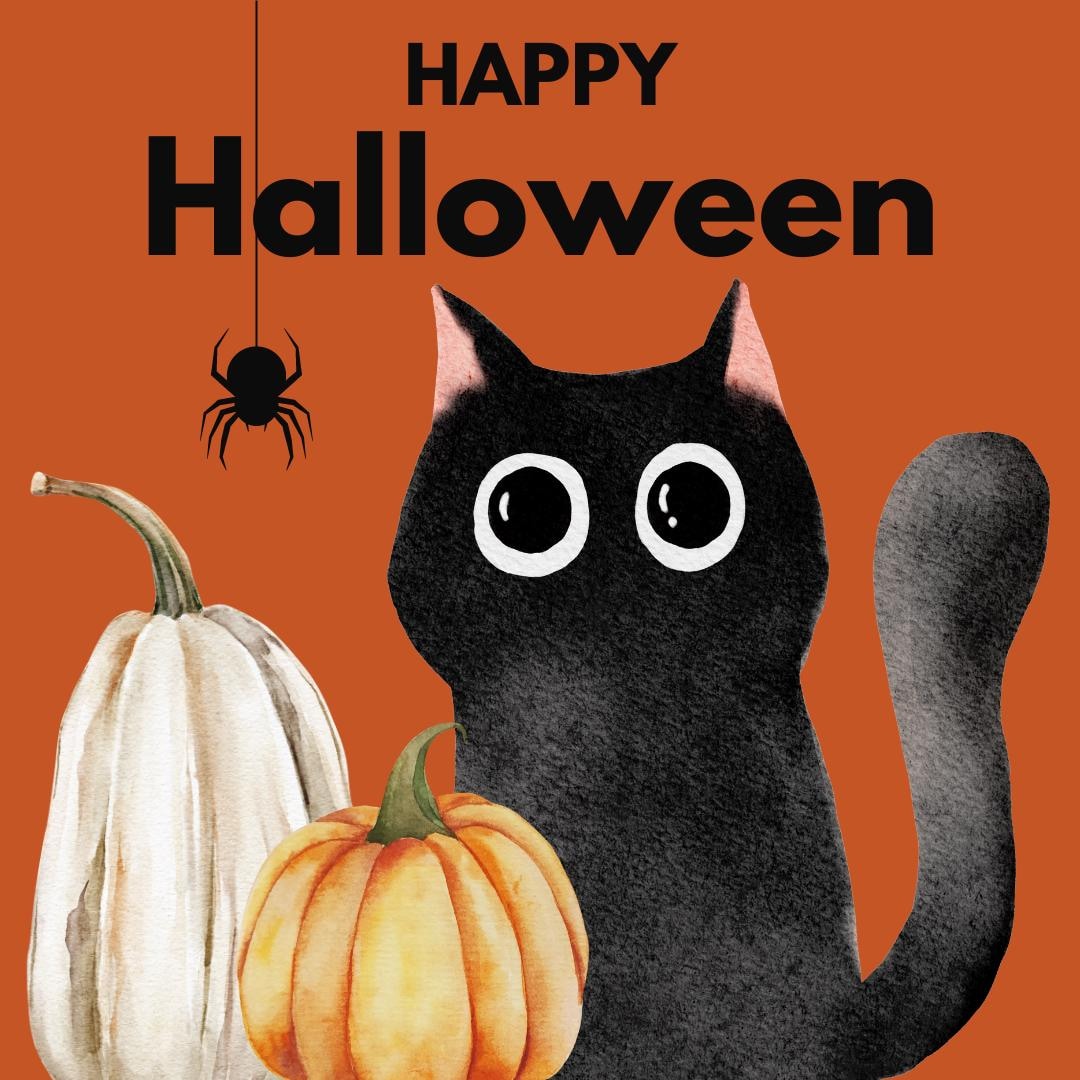 Happy Halloween Black Cat Digital Art Print Spooky Cat Printable Wall ...