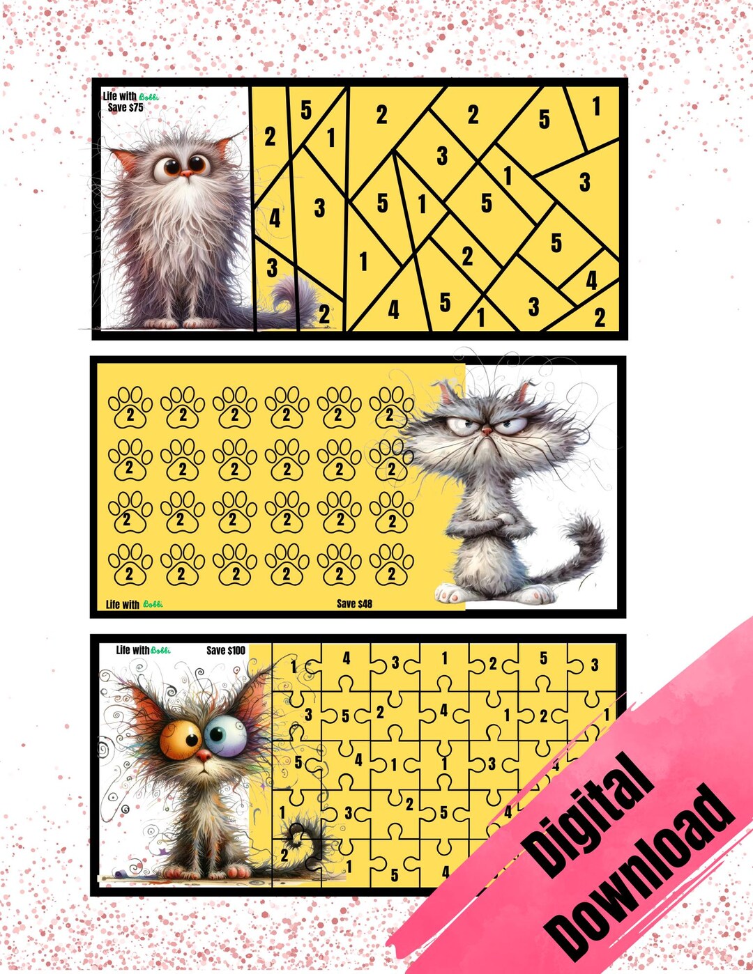 Grumpy Cats | Saving Challenge | Digital Download | Funny Grumpy Cats ...
