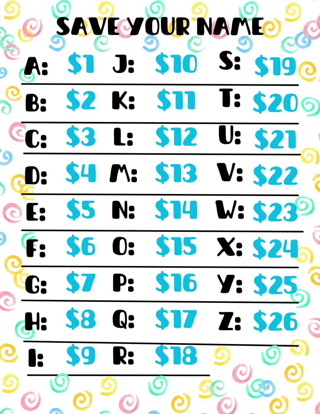 Save Your Name Saving Challenge - Etsy