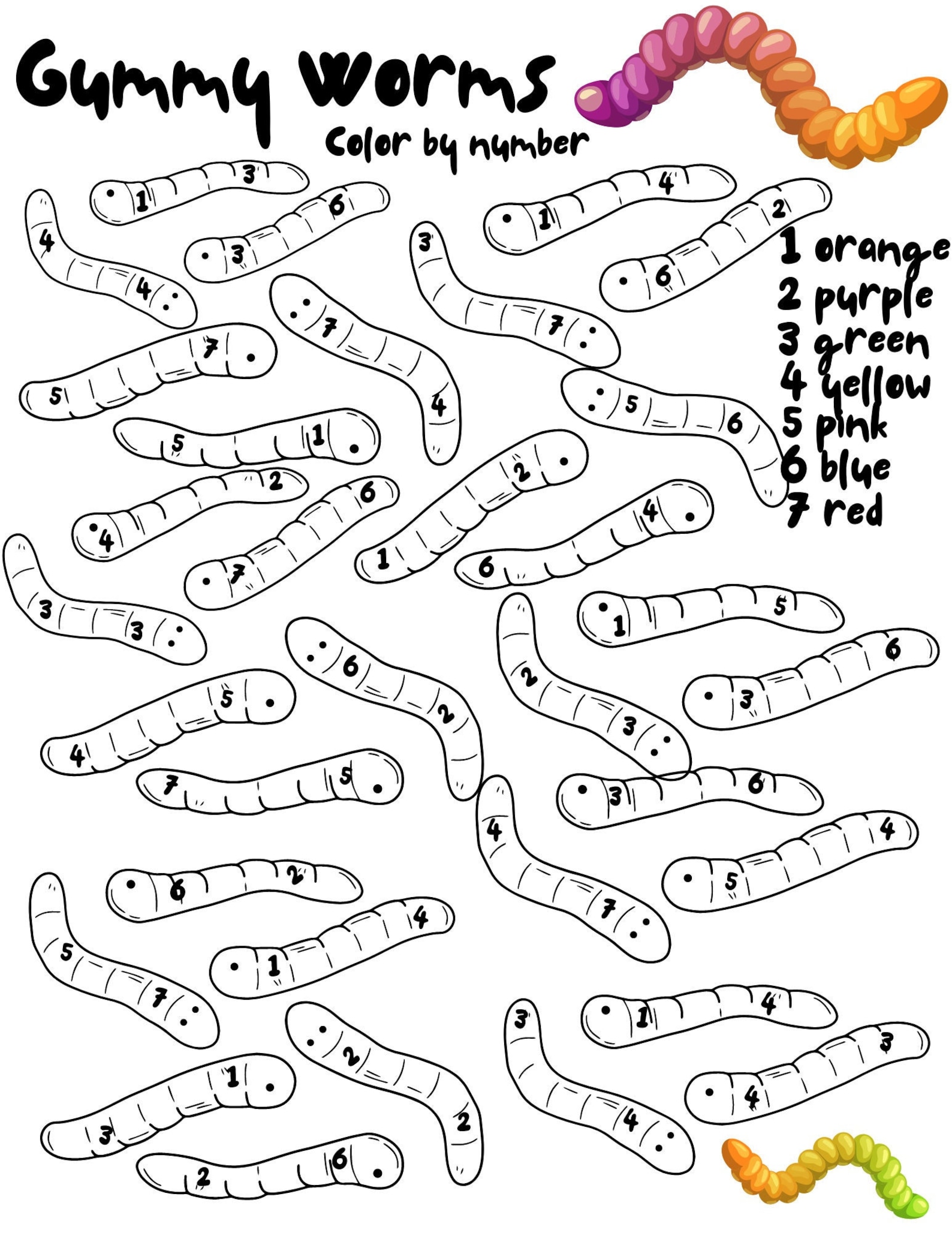 Gummy Worm - Color by Number - Etsy