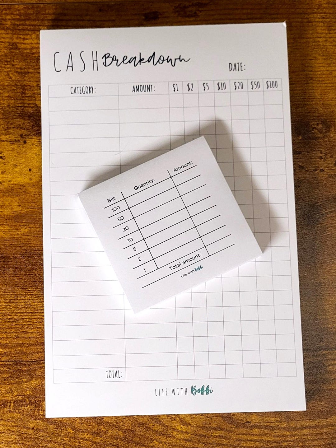 Cash Breakdown Notepad & Teller Slips Sticky Note Duo - Etsy