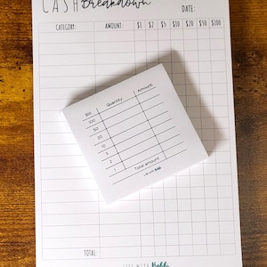 Cash Breakdown Notepad & Teller Slips Sticky Note Duo - Etsy