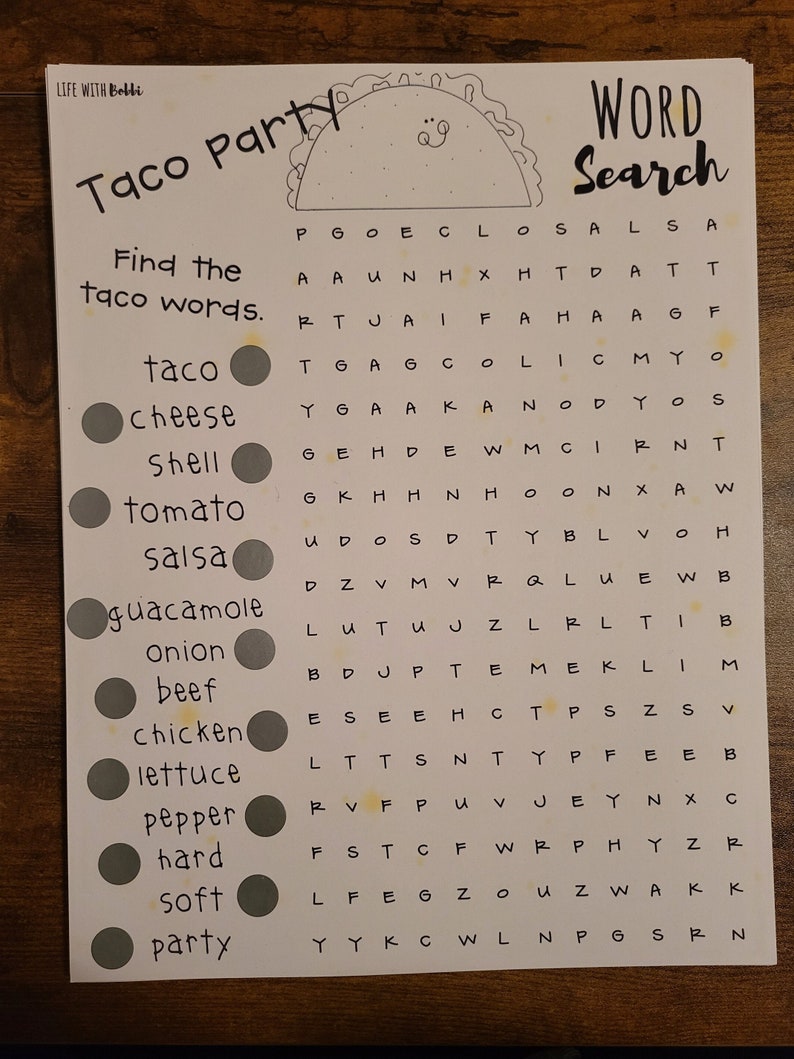 Taco Party Word Search - Etsy