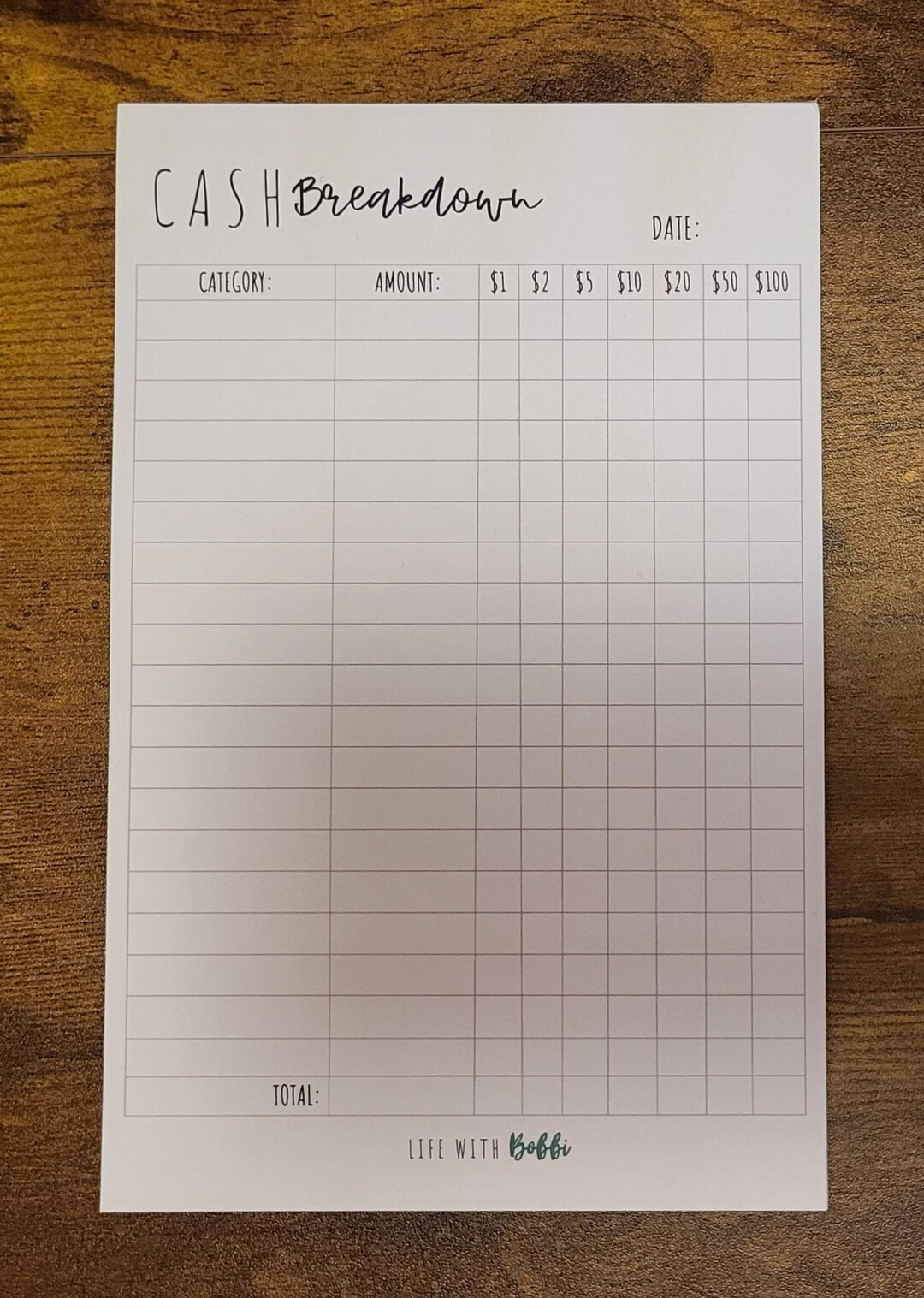 Cash Breakdown Notepad - Etsy