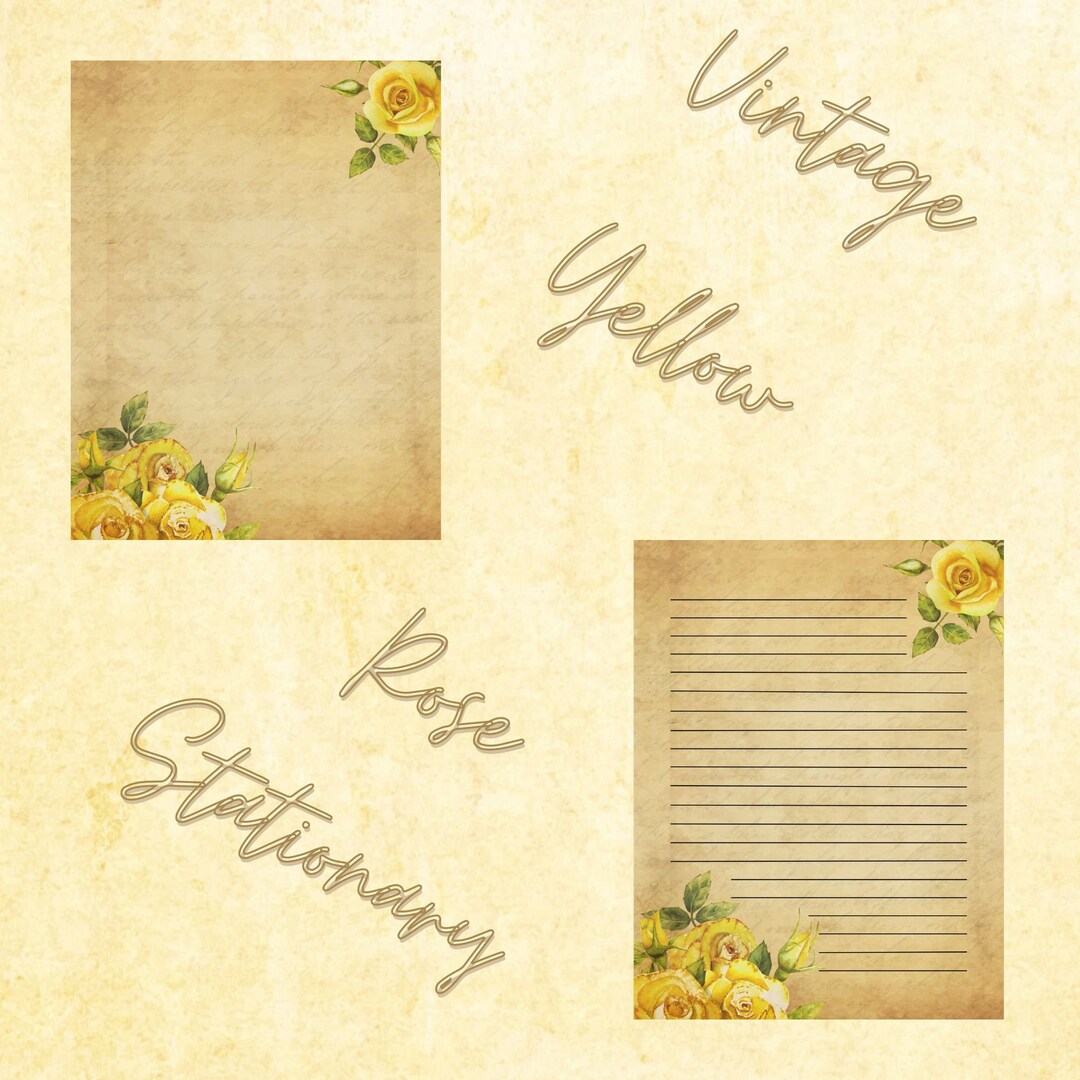 Vintage Yellow Roses Printable Stationary - Etsy