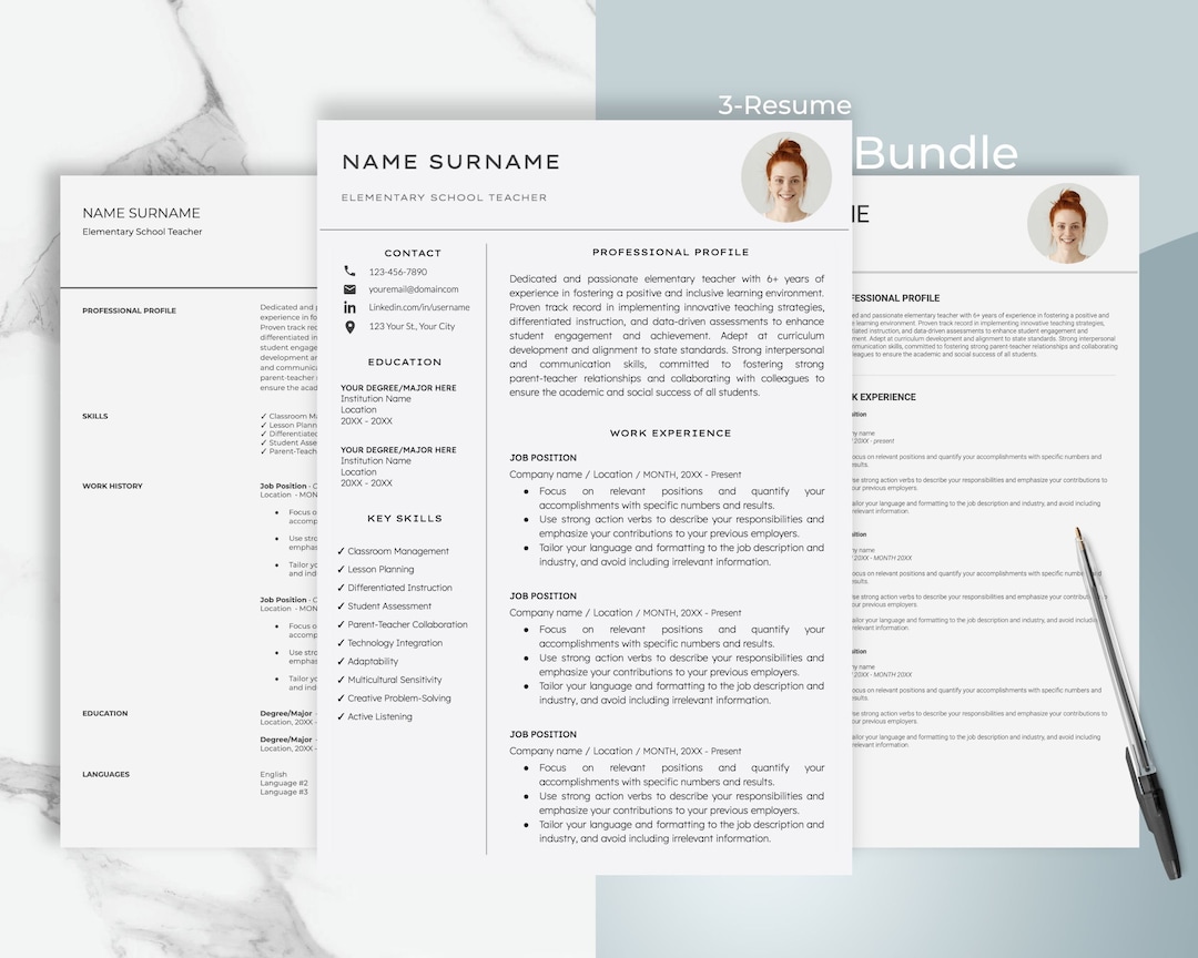 Professional Resume Template Bundle for Teacher Made in - Etsy