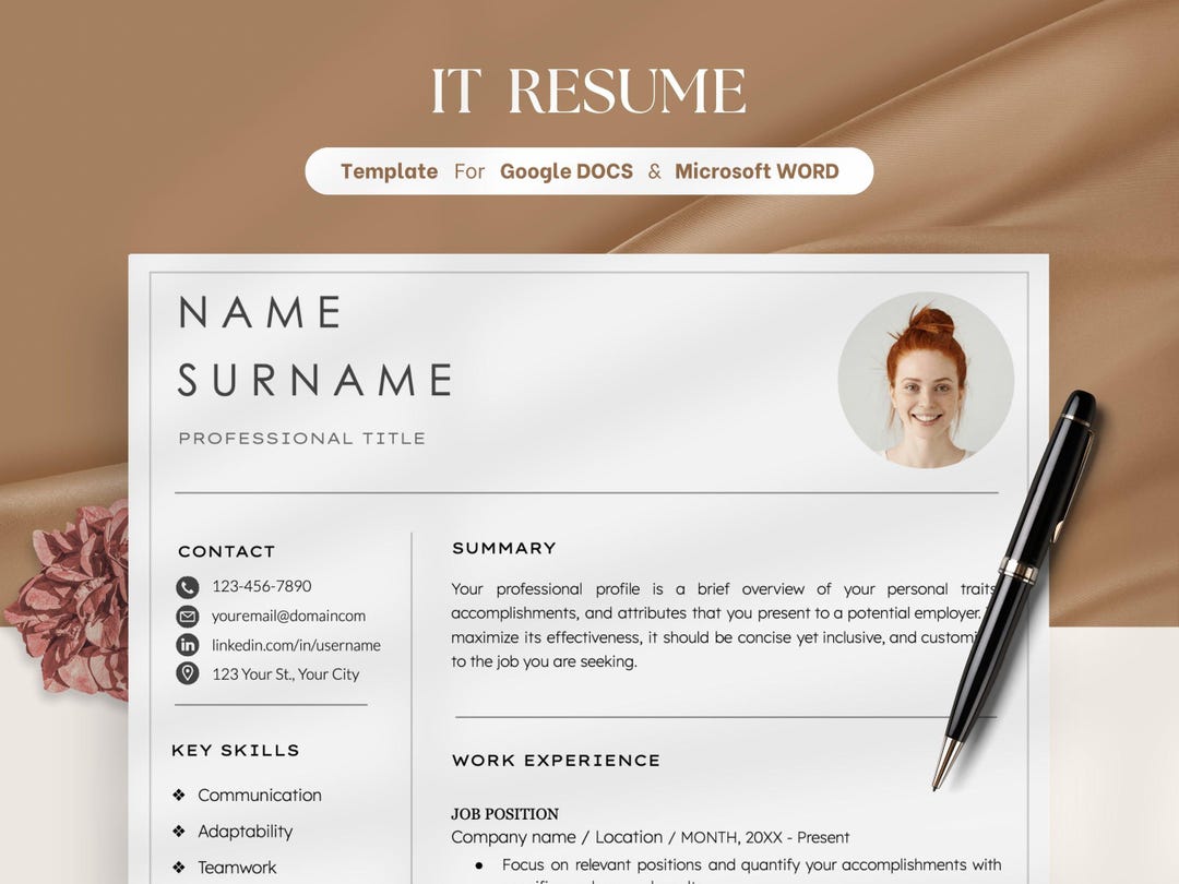 IT Resume Template, Resume Template for It Professionals, CV for It ...