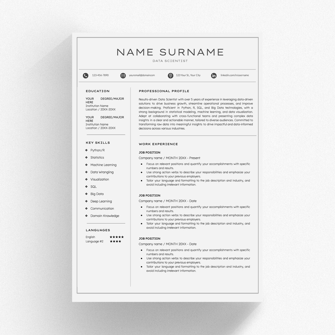 Data Science Resume Template Google Docs Easy to Use Modern ...