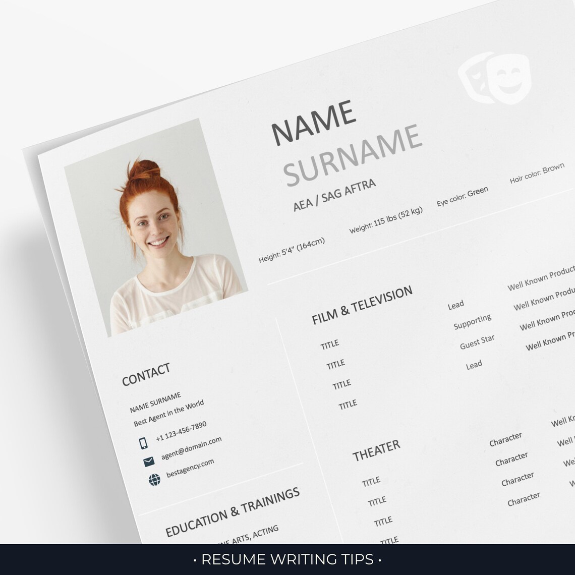 Resume Template for Actor Made in Google Docs, Creative and Modern ...